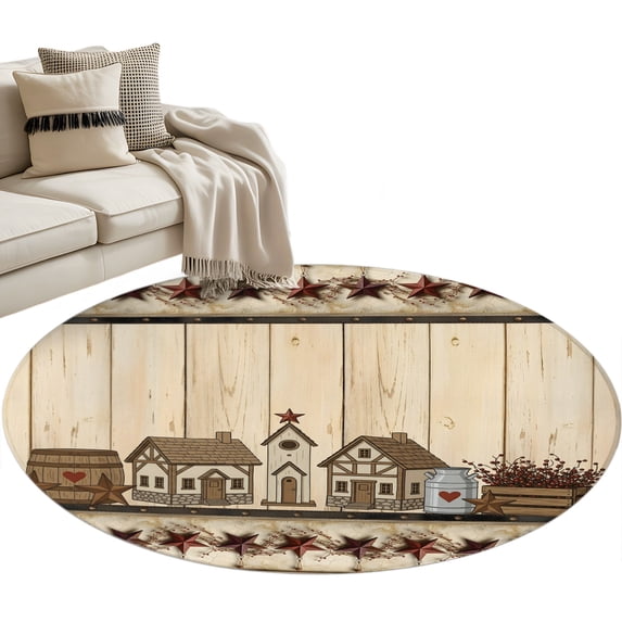 Barn Star Wooden Round Rug 3ft Washable Circle Entryway Rugs Non Slip ...