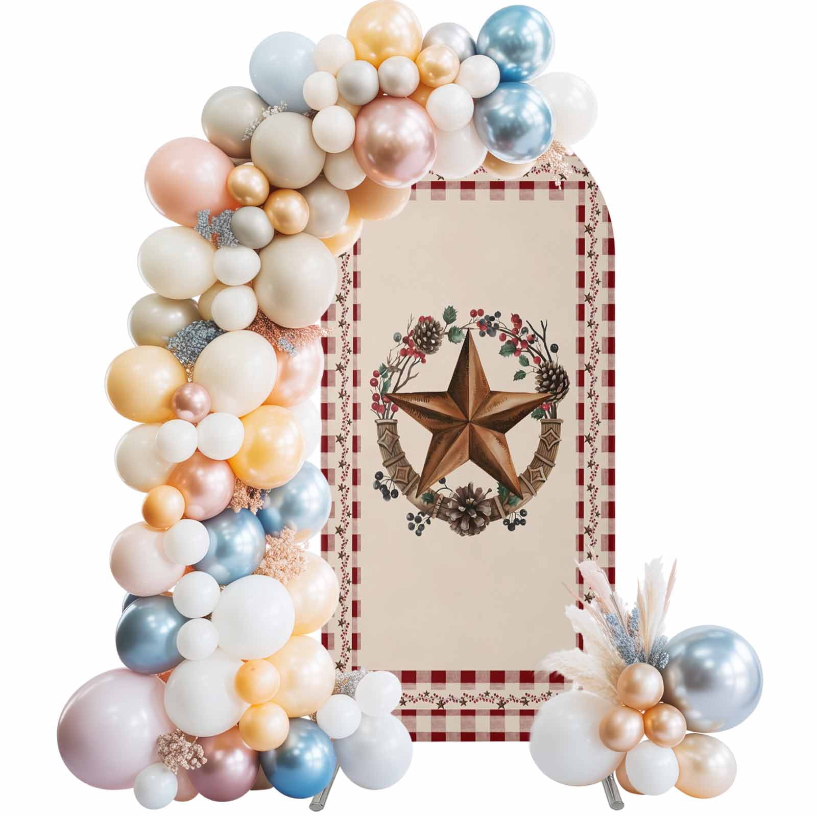 Barn Star Wreath Wedding Arch Backdrop Cover 6FT ,Spandex Fitted Berry ...