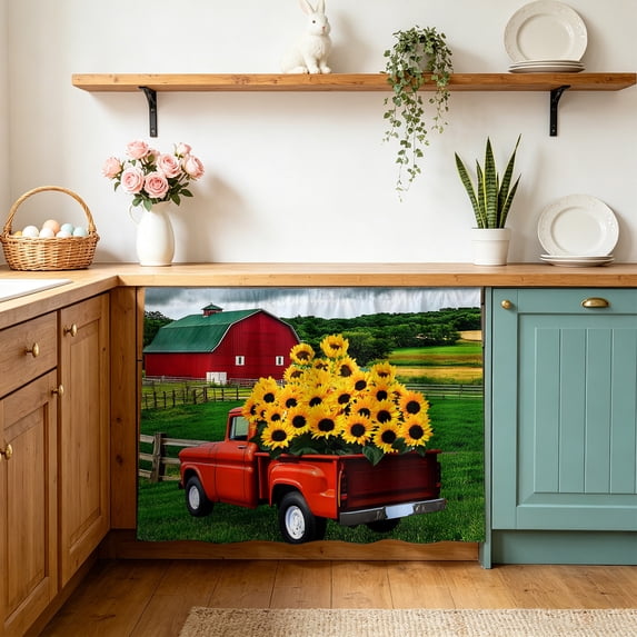 Barn Truck Sunflower Cabinet Curtains 11" W x 13" L Farm Countryside ...