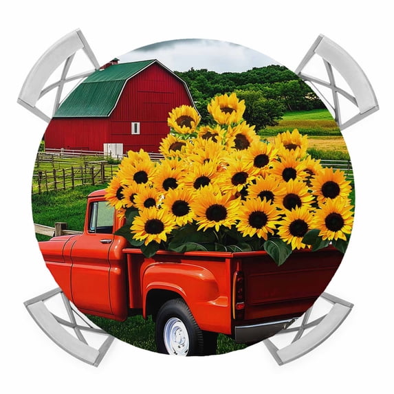Barn Truck Sunflower Round Table Cover, Farm Countryside Rustic ...