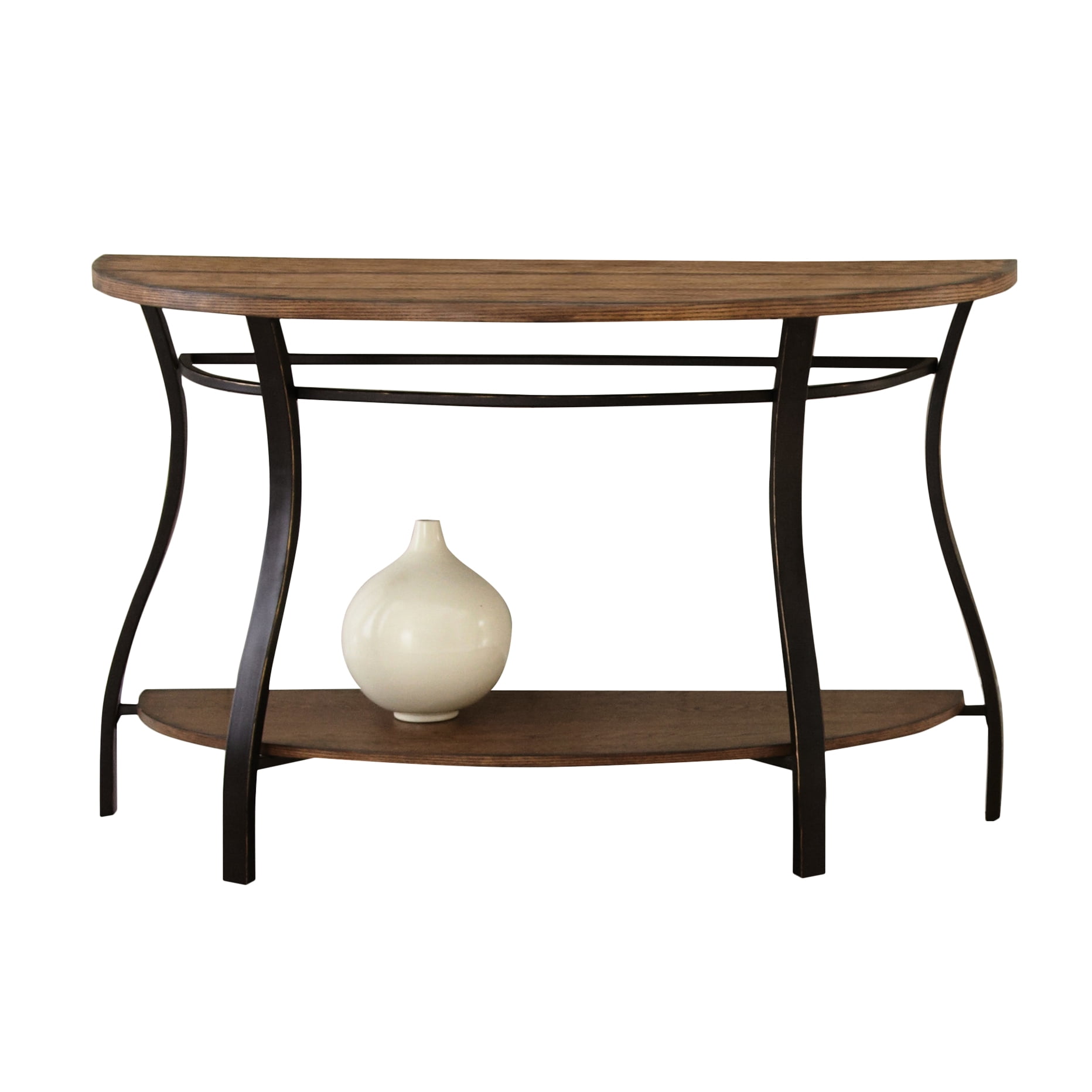 Barn Wood Top Modern Curves Sideboard, Oak Finish Living Room Table ...