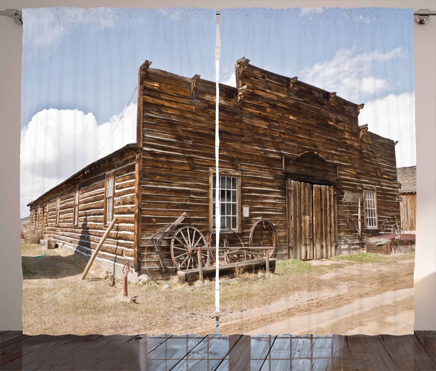 Ambesonne Wagon Wheel Curtains 2 Panel Set, Ghost Town, 108" x 96 ...