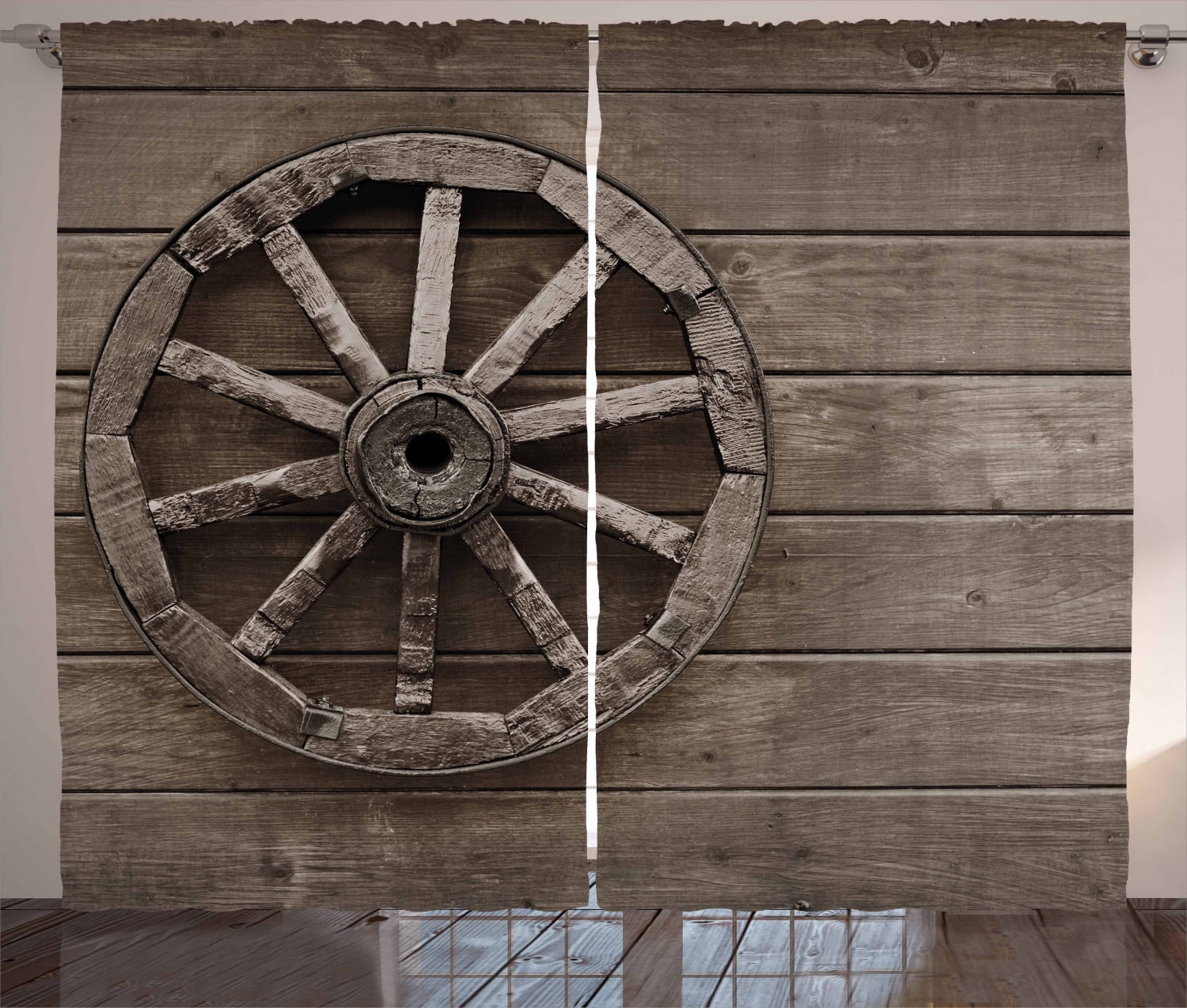 Ambesonne Wagon Wheel Curtains 2 Panel Set, Old Carriage, 108" x 96 ...