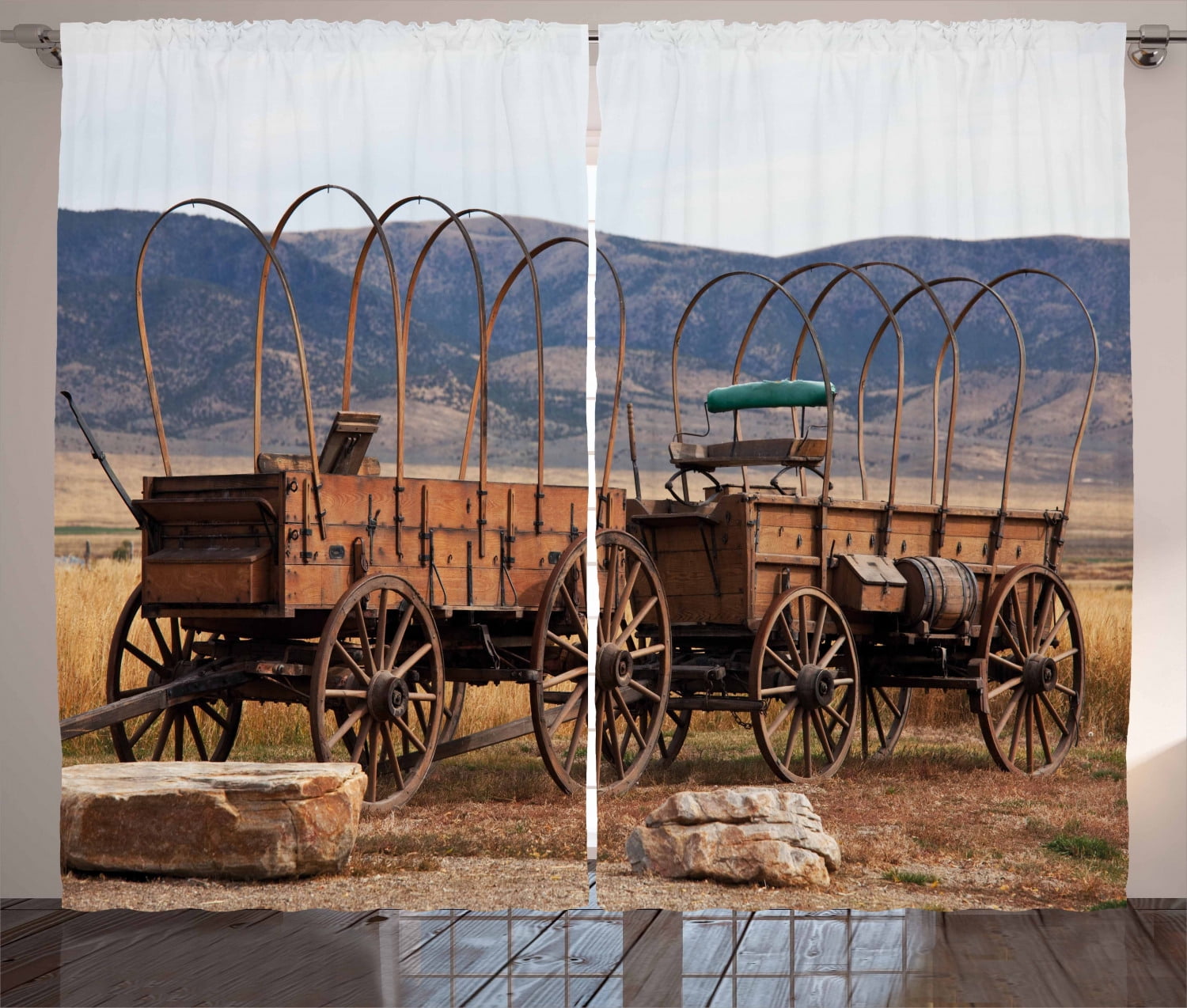 Ambesonne Wagon Wheel Curtains 2 Panel Set, Western Style, 108" x 90 ...