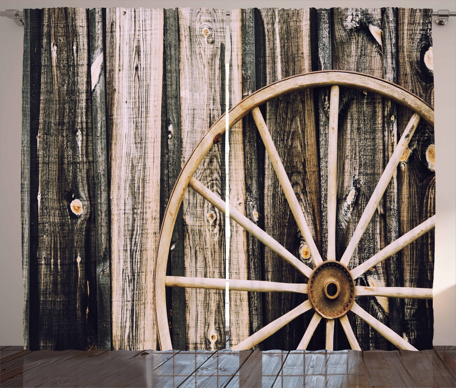 Ambesonne Wagon Wheel Curtains 2 Panel Set, Rusty Door, 108" x 63 ...