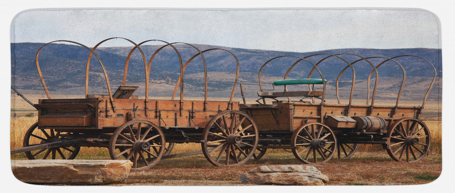 Barn Wood Wagon Wheel Kitchen Mat, Vintage American Carriages Western ...