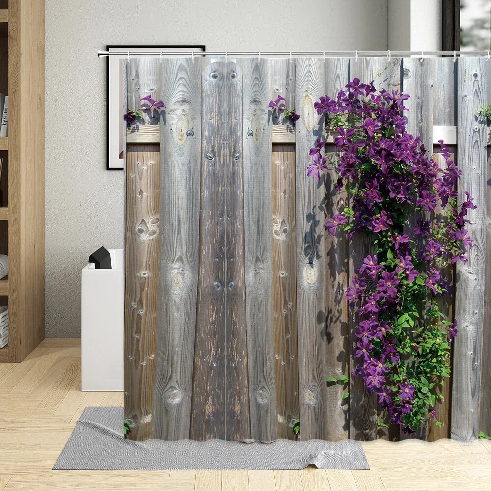 Barn Wood Wagon Wheel Shower Curtain Vintage Wood Grain Rustic Wall ...