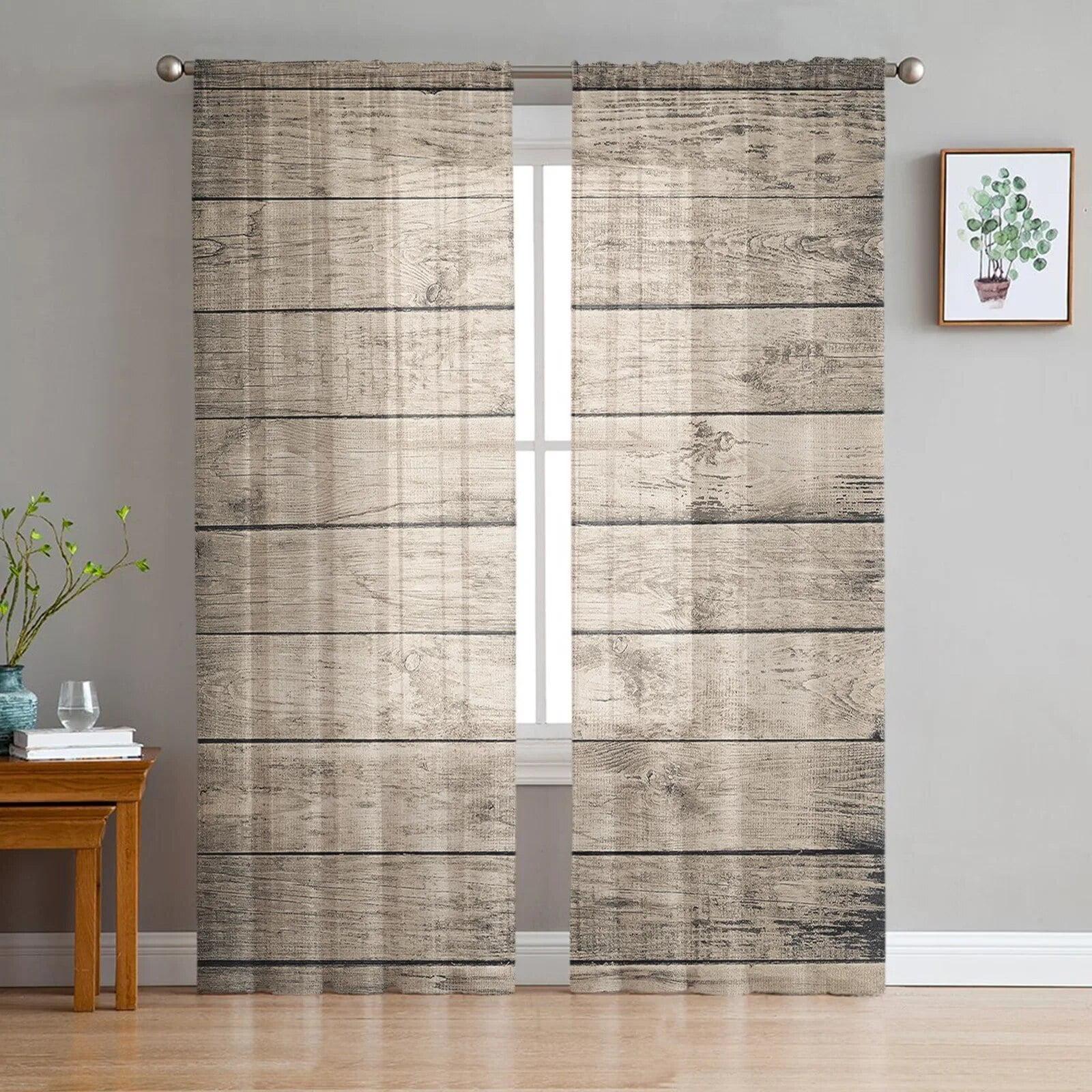 Barn Wooden Door Farm Tulle Curtains for Living Room Print Sheer Voile ...