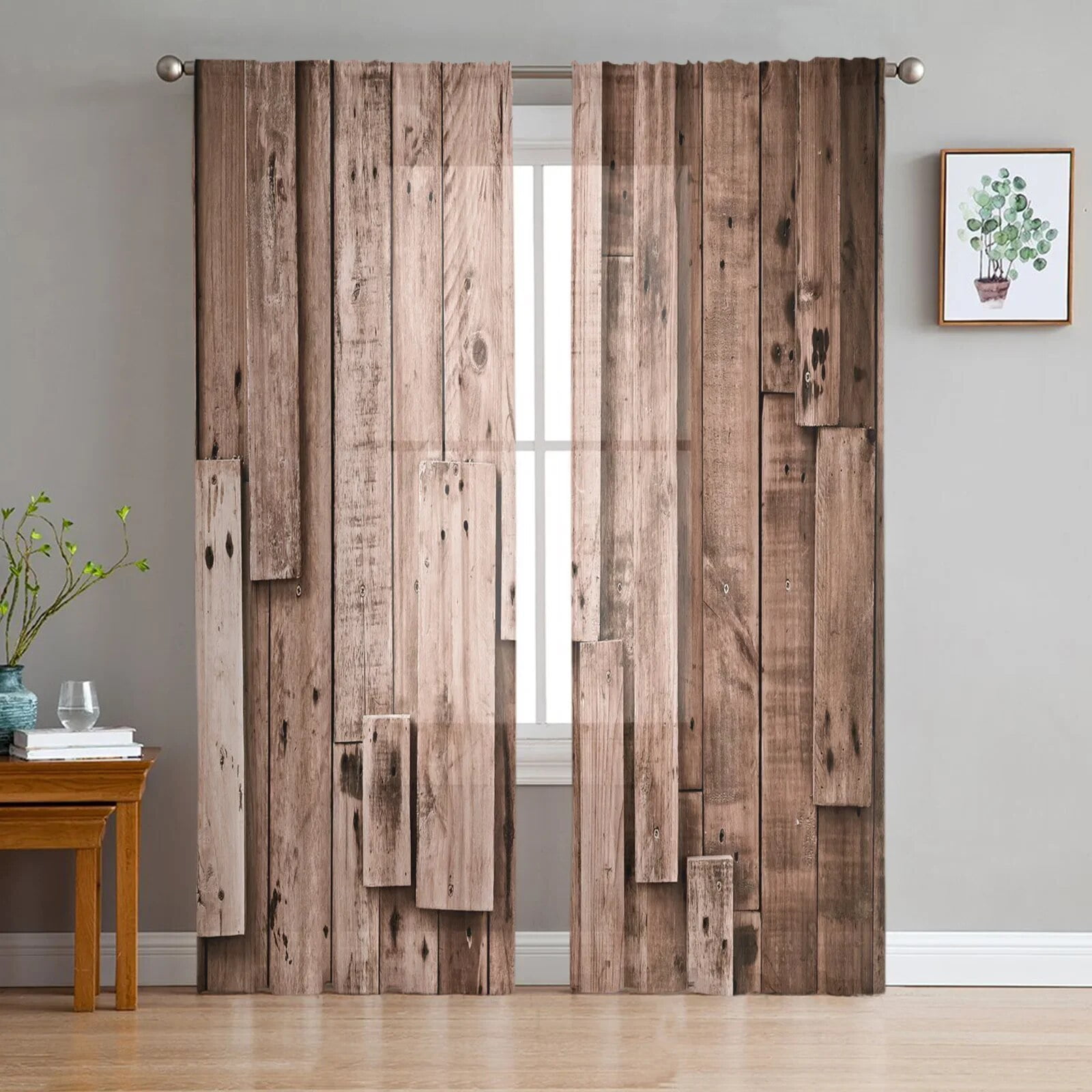 Barn Wooden Door Farm Tulle Curtains for Living Room Print Sheer Voile ...
