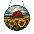 Barn and Sunflowers Stained Glass Suncatcher with Fall Farm Scene ...