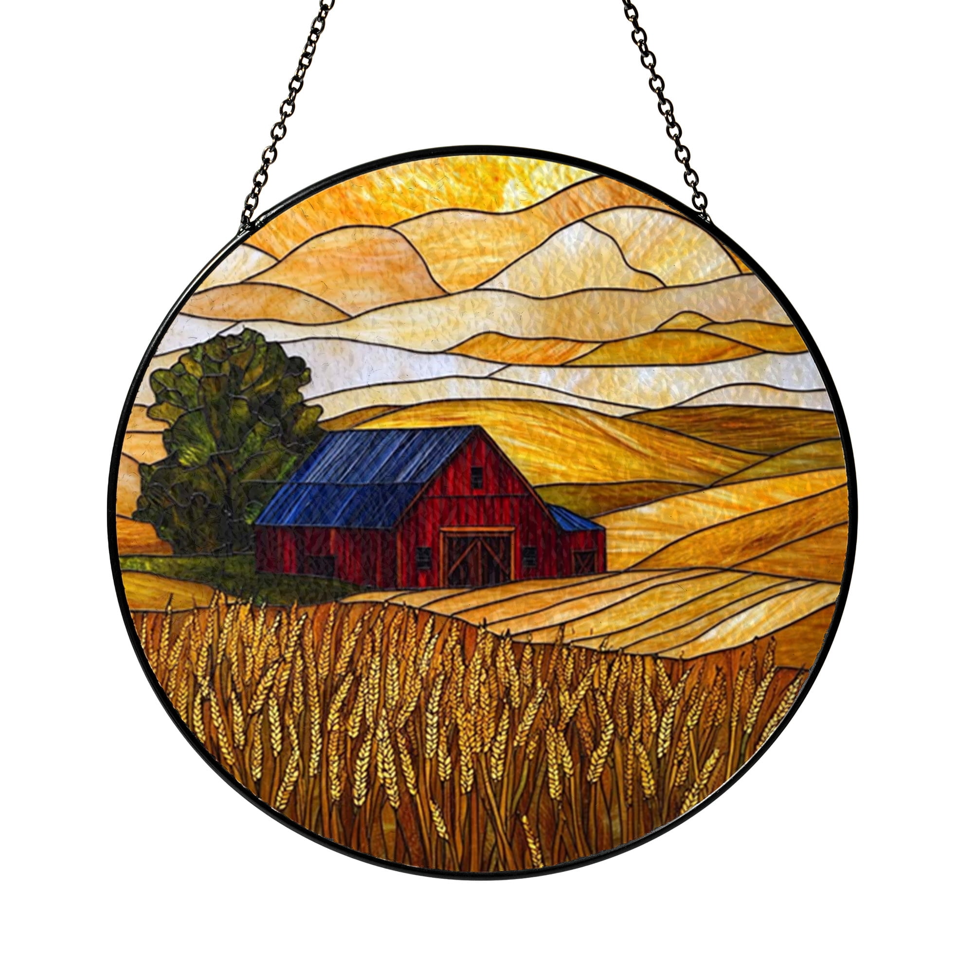 Barn and Wheat Field Stained Glass Suncatcher – Decorative Window Art ...