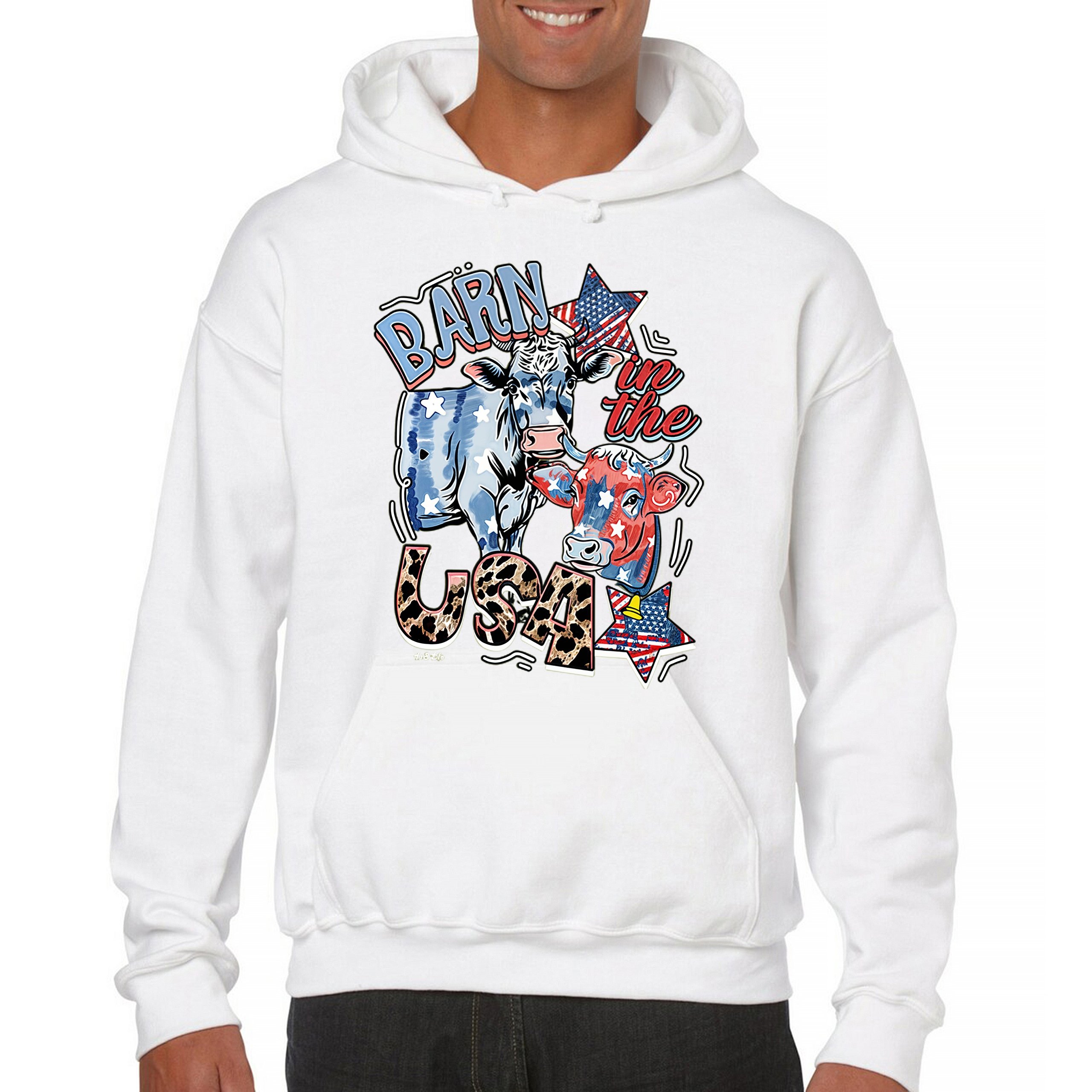 Barn in the USA Sweatshirt Farmer Pride Cows Cattle Farming 4th of July ...