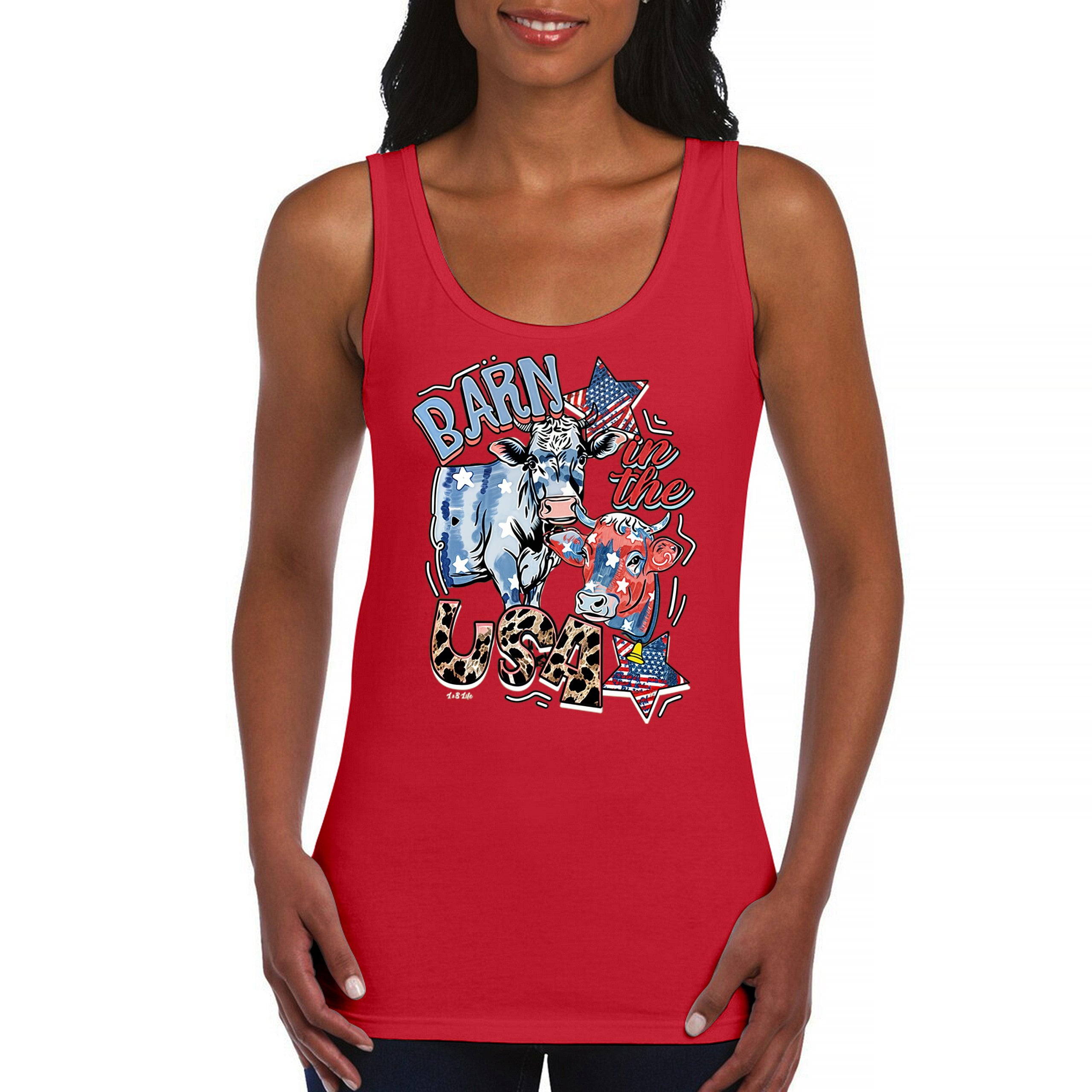 Barn in the USA Women's Tank Top Farmer Pride Cows Cattle Farming 4th ...