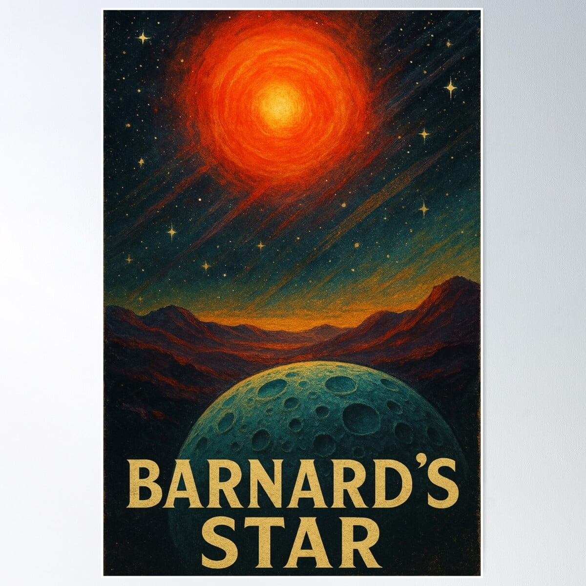 Barnard’S Star Glowing Over Cratered Moon Surface Poster Wall Art ...