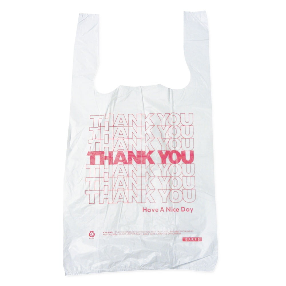 BARNES PAPER CO. White Plastic Thank-You T-Sacks, 4x15 in, 2 mil, 2000 ...