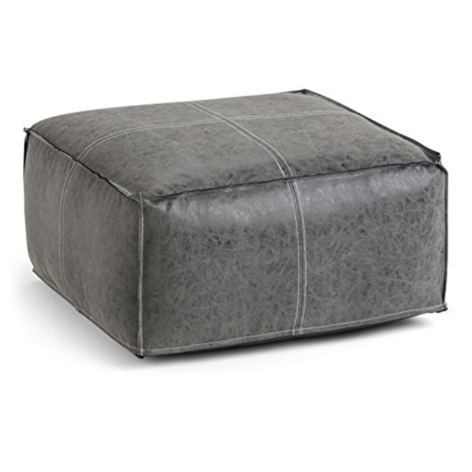 Barnett Boho Square Pouf in Distressed Black Faux Leather - Walmart.com