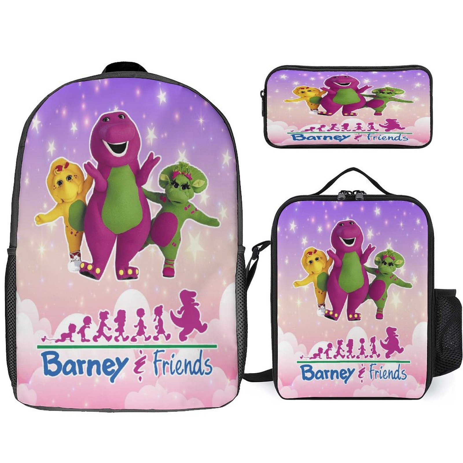 Barney And Friend Backpack 3PCS Backpack Set Lunch Box And Pencil Case ...