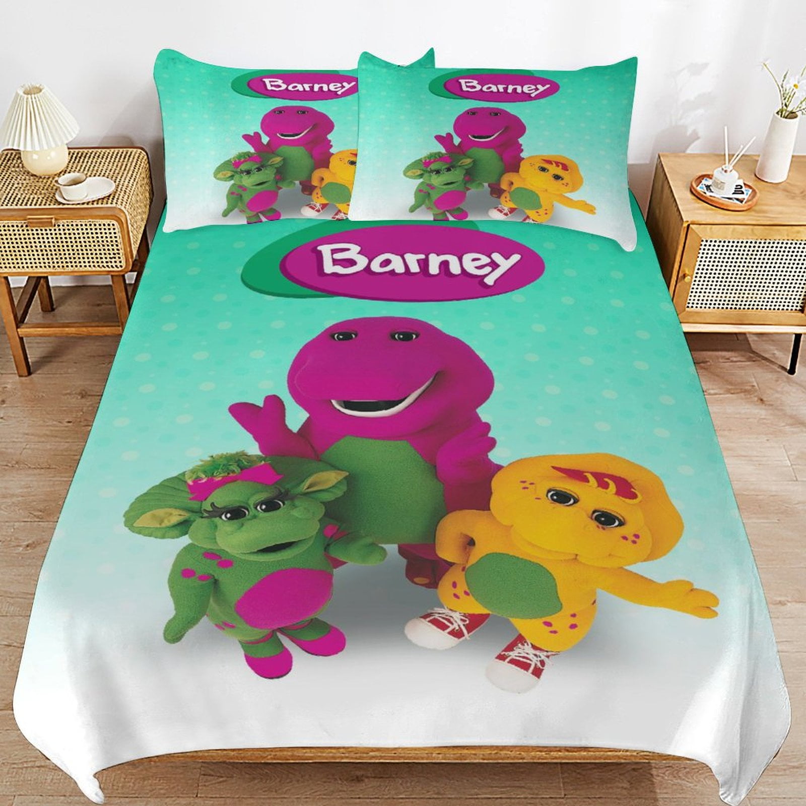 Barney And Friends Duvet Cover Set Cartoon Print Bedding Set 3pcs for ...