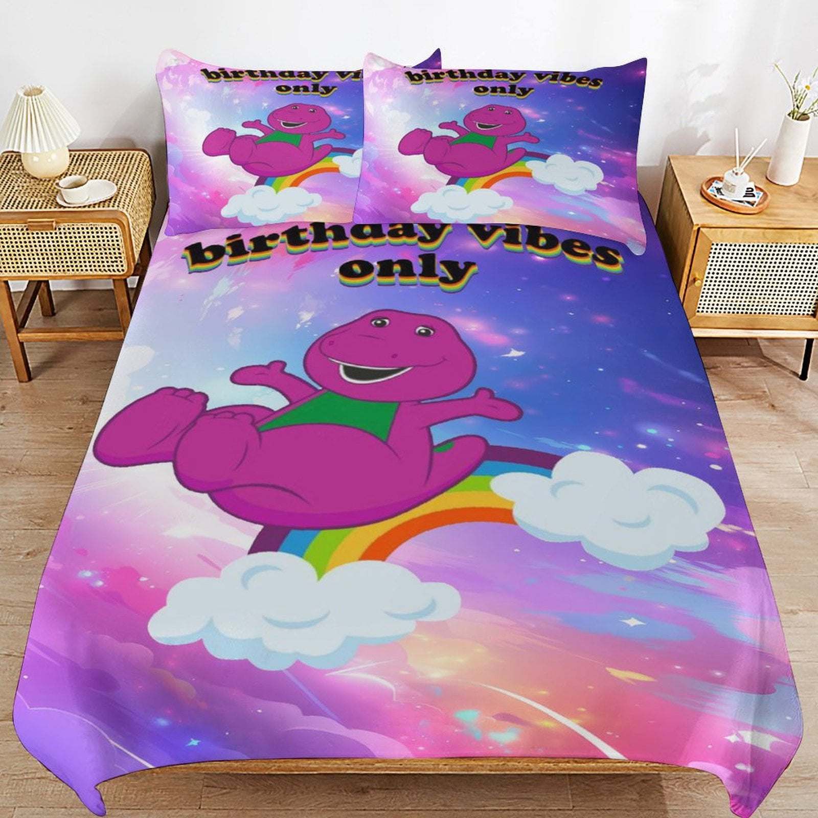Barney And Friends Duvet Cover Set Cartoon Print Bedding Set 3pcs for ...