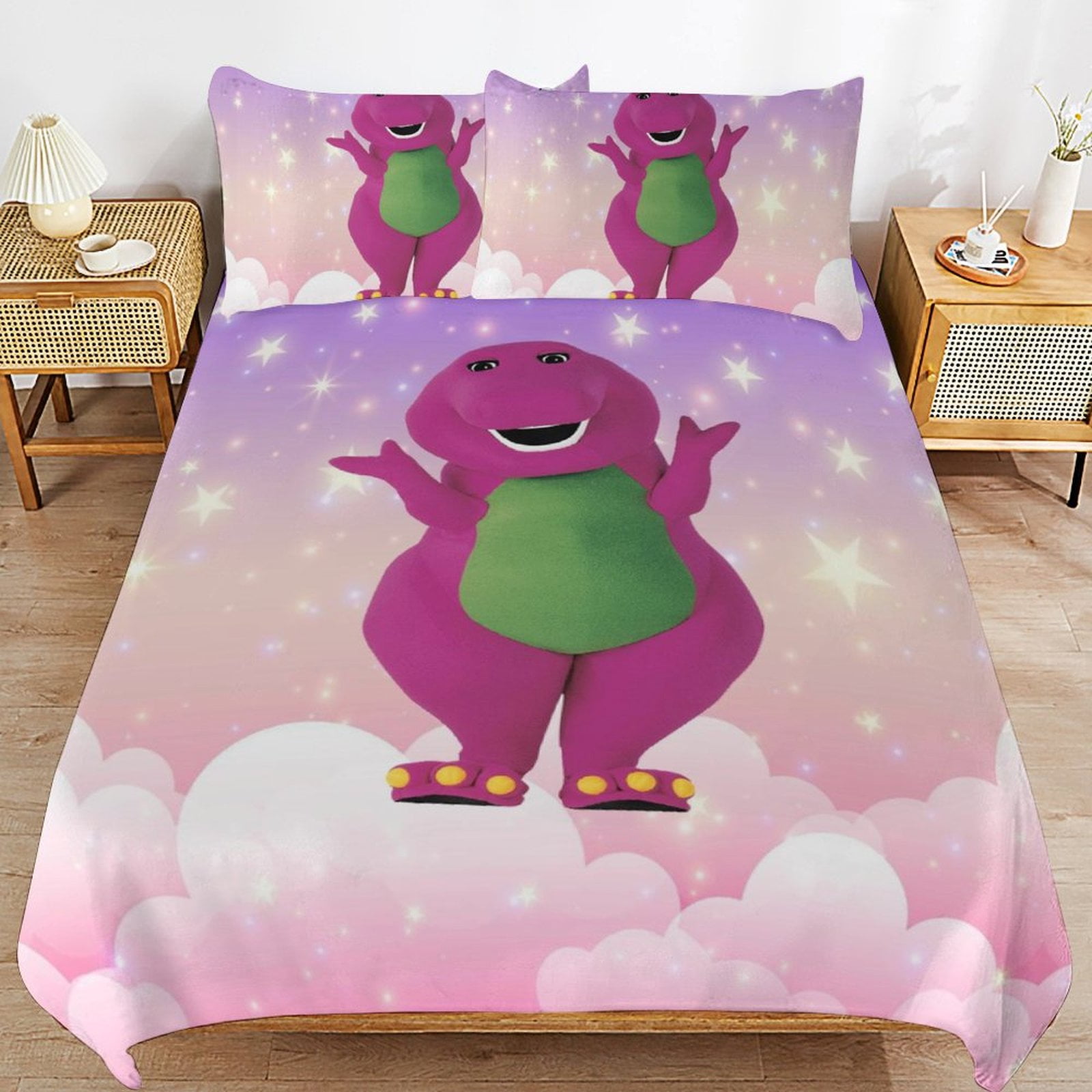 Barney And Friends Duvet Cover Set Cartoon Print Bedding Set 3pcs for ...