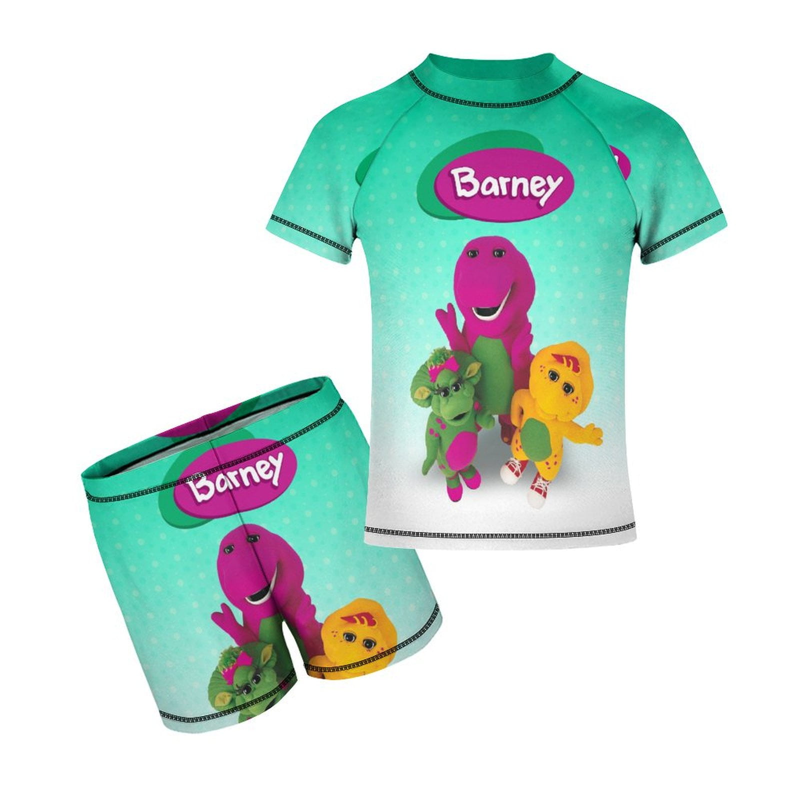 Barney And Friend Rash Guard Set 2 Piece Short Sleeve Swim Shirts with ...