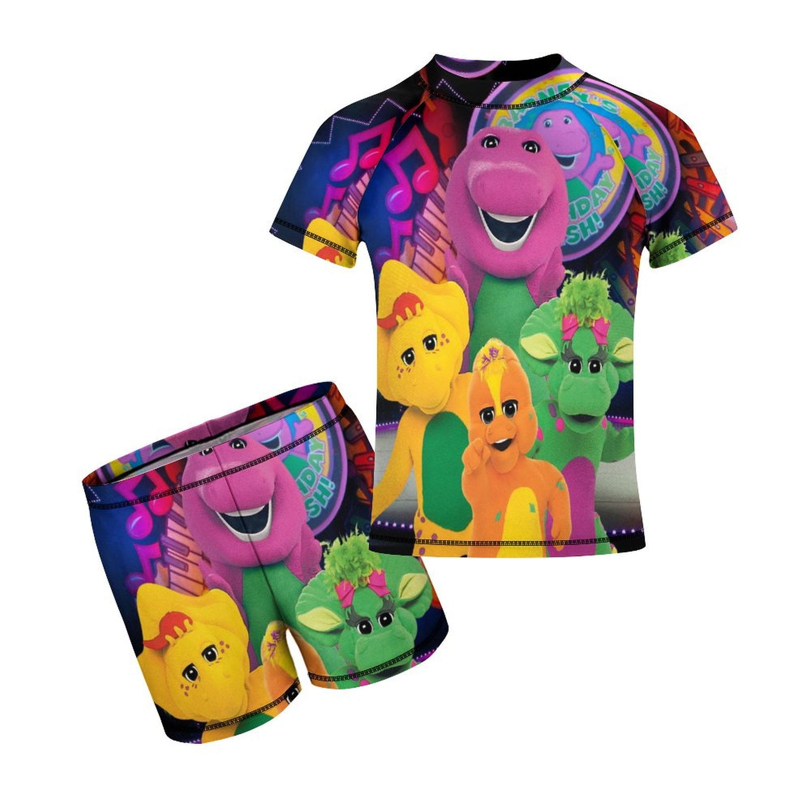 Barney And Friend Rash Guard Set 2 Piece Short Sleeve Swim Shirts with ...