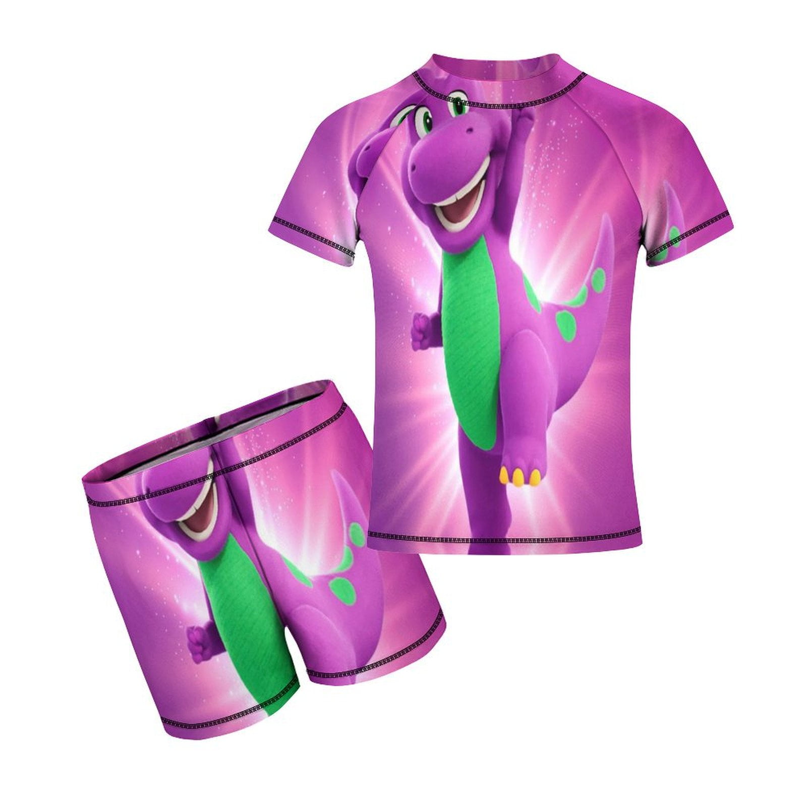 Barney And Friend Rash Guard Set 2 Piece Short Sleeve Swim Shirts with ...
