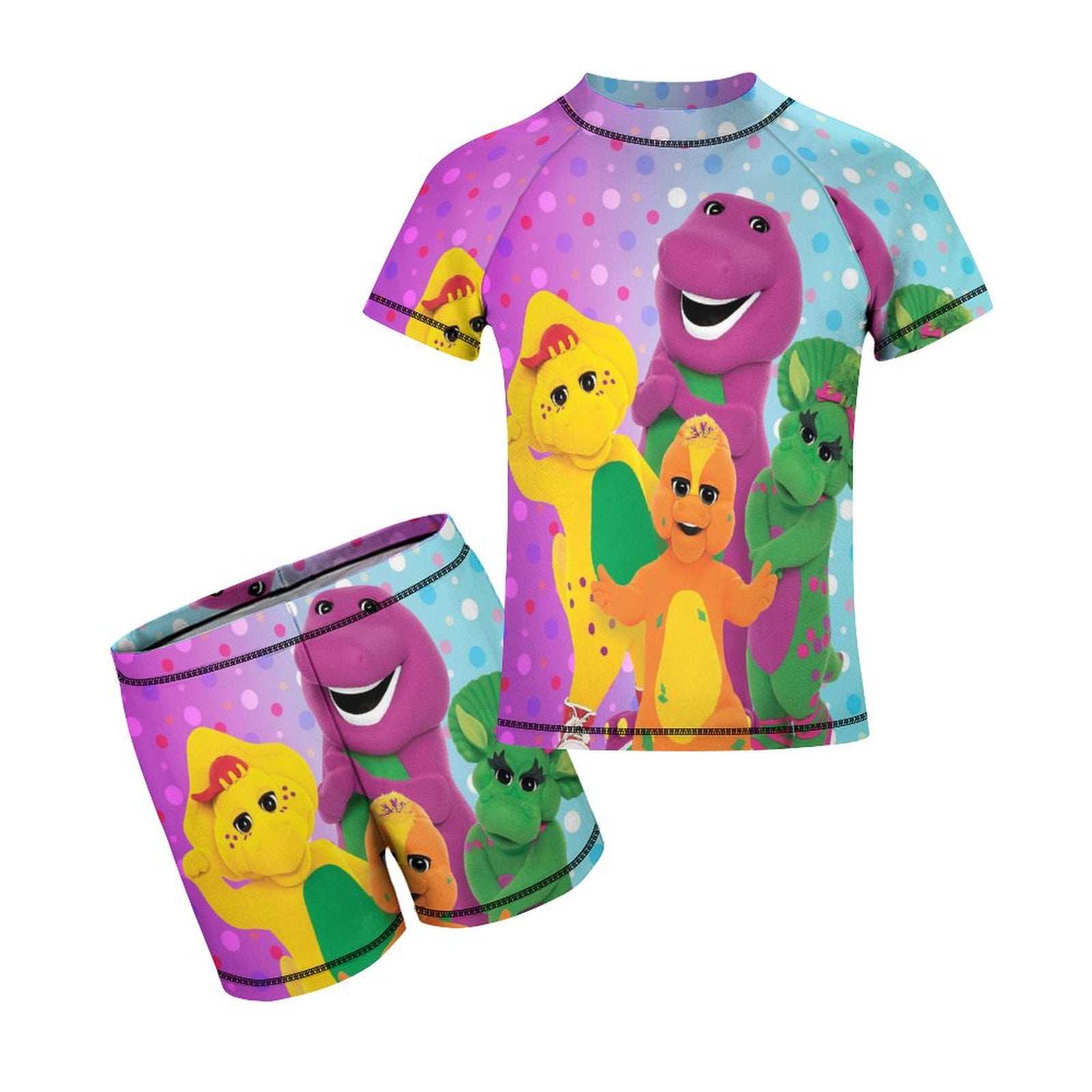Barney And Friend Rash Guard Set 2 Piece Short Sleeve Swim Shirts with ...