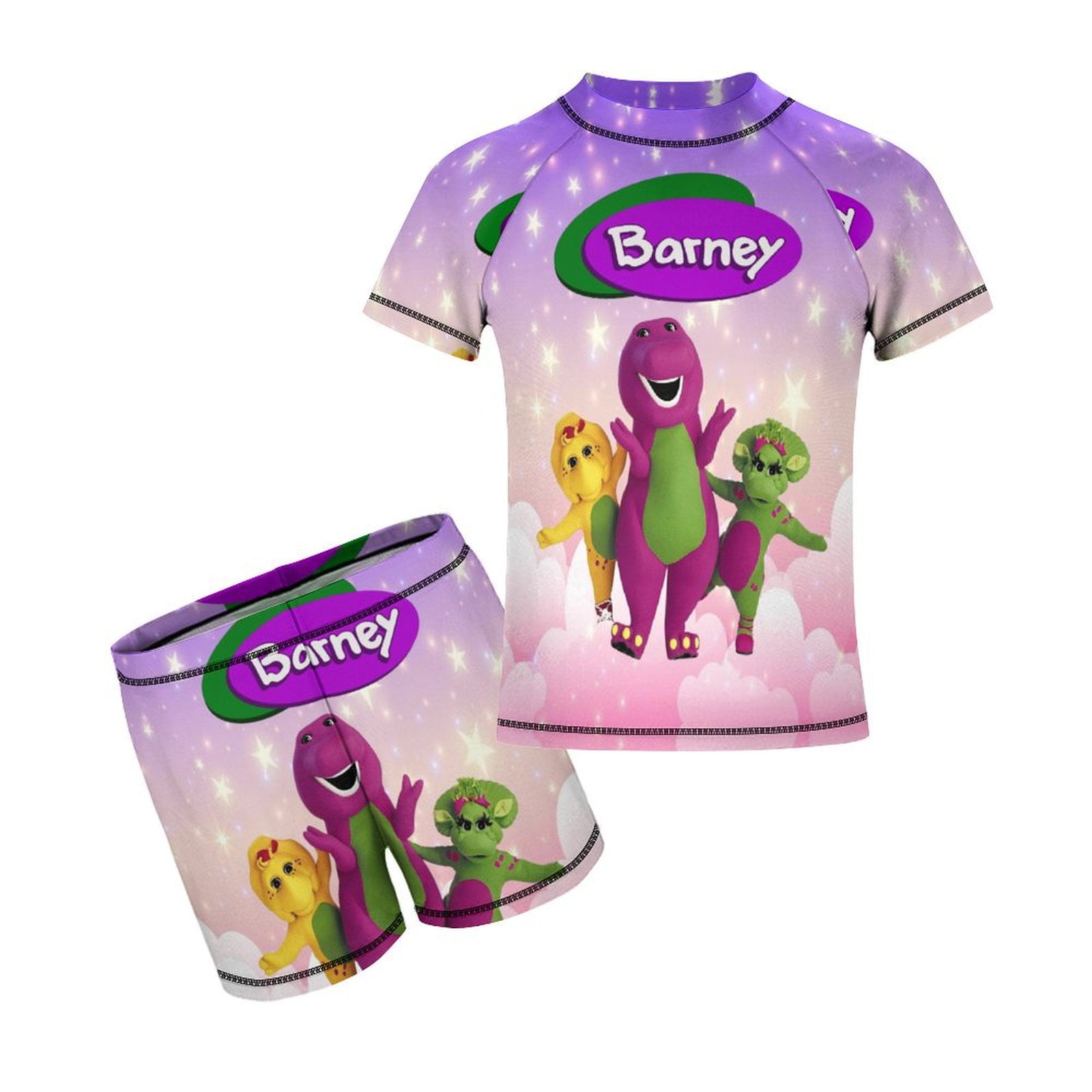 Barney And Friend Rash Guard Set 2 Piece Short Sleeve Swim Shirts with ...
