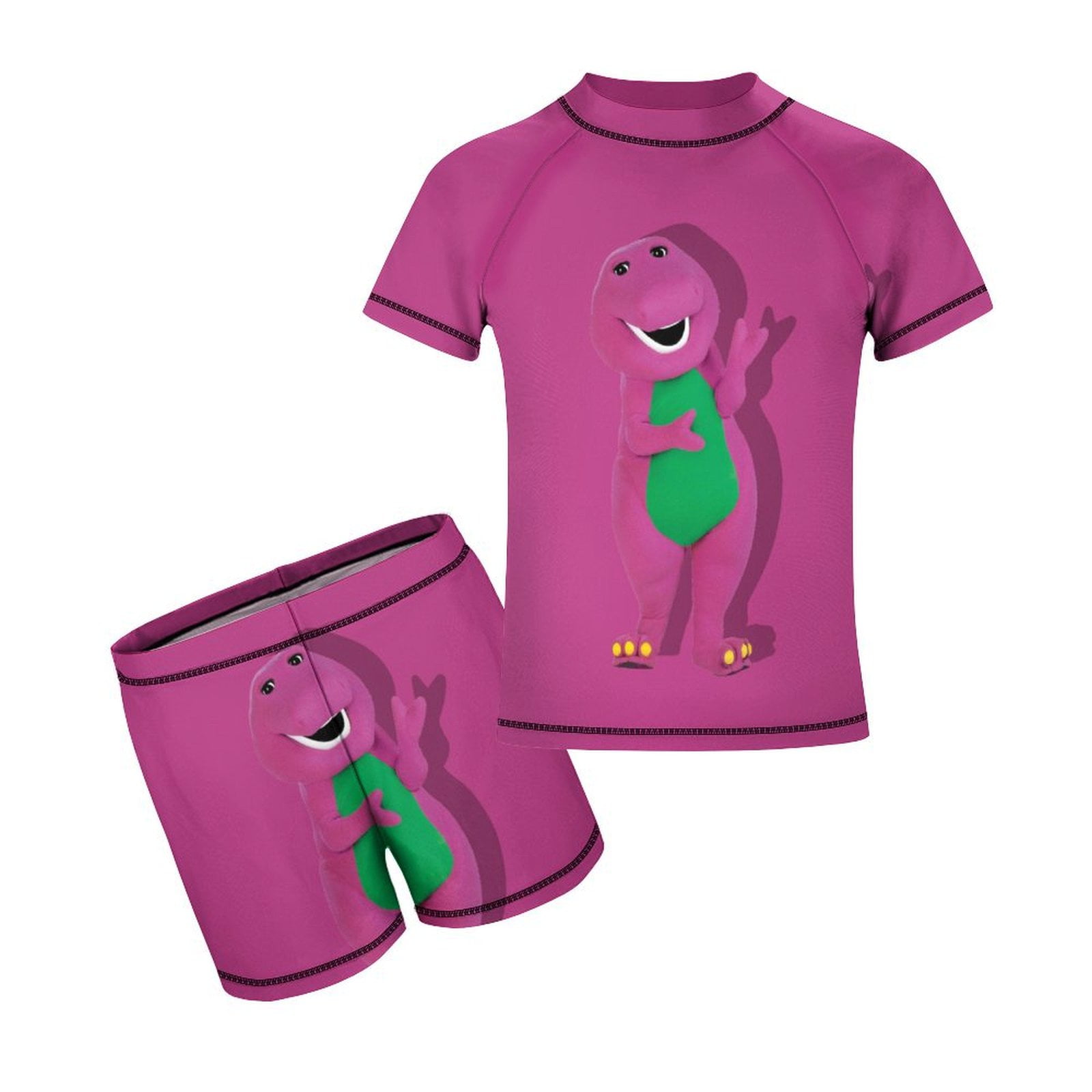 Barney And Friend Rash Guard Set 2 Piece Short Sleeve Swim Shirts with ...