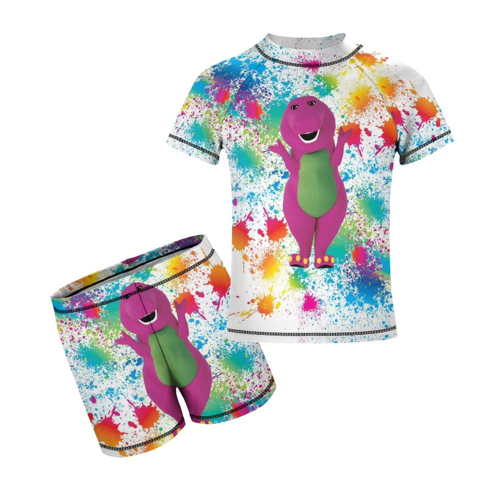 Barney And Friend Rash Guard Set 2 Piece Short Sleeve Swim Shirts with ...