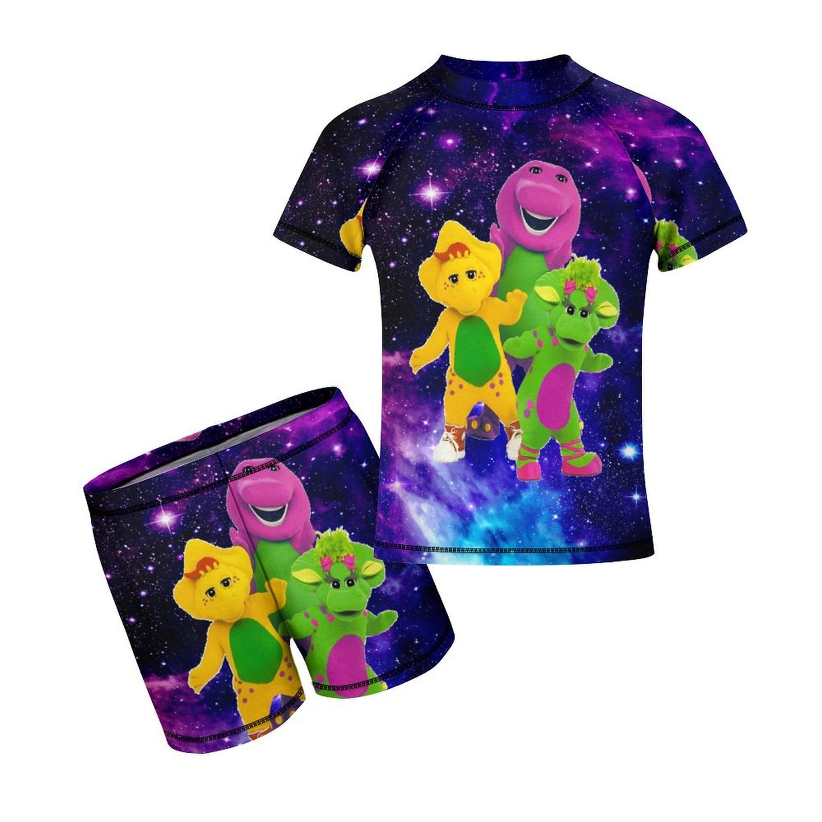 Barney And Friend Rash Guard Set 2 Piece Short Sleeve Swim Shirts with ...
