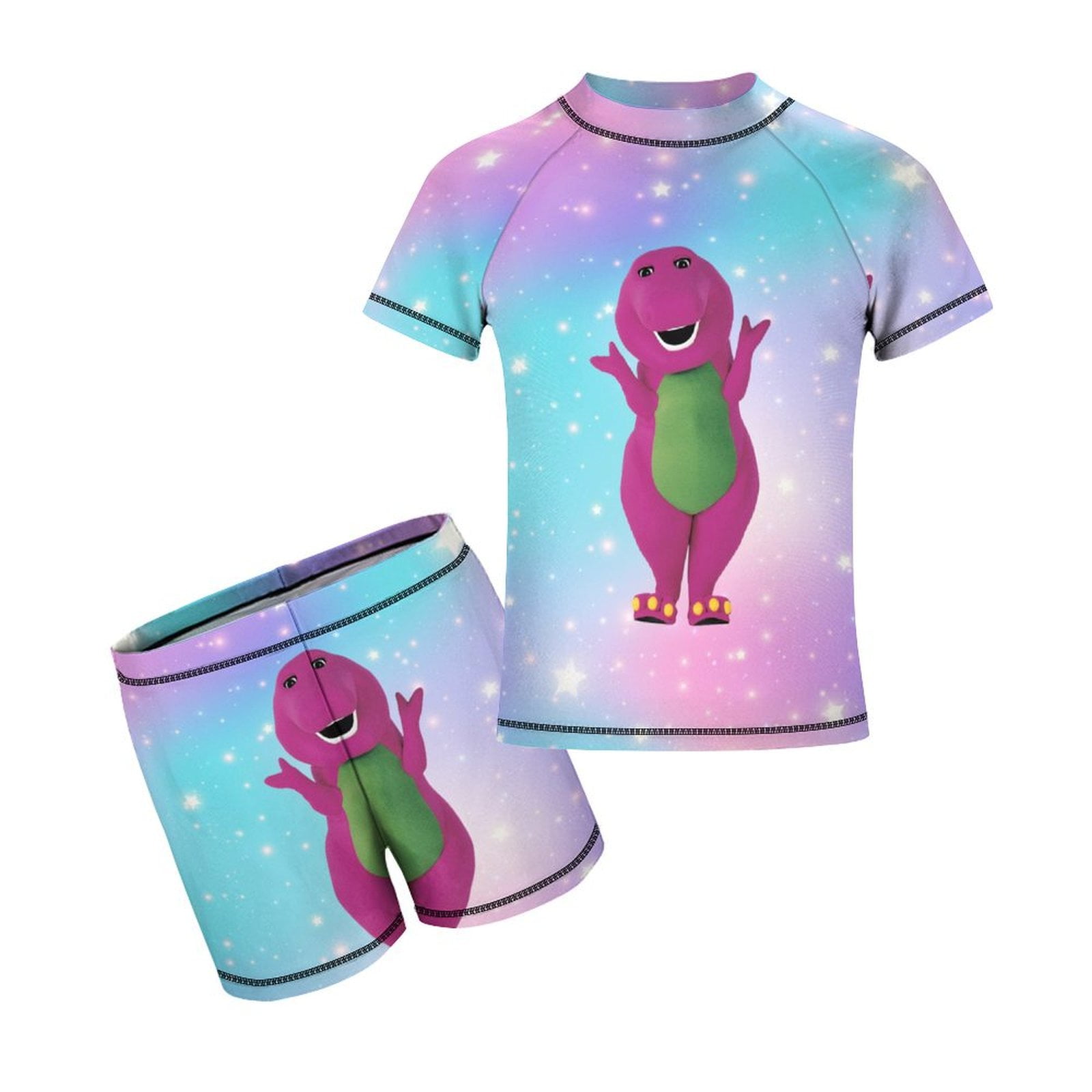 Barney And Friend Rash Guard Set 2 Piece Short Sleeve Swim Shirts with ...