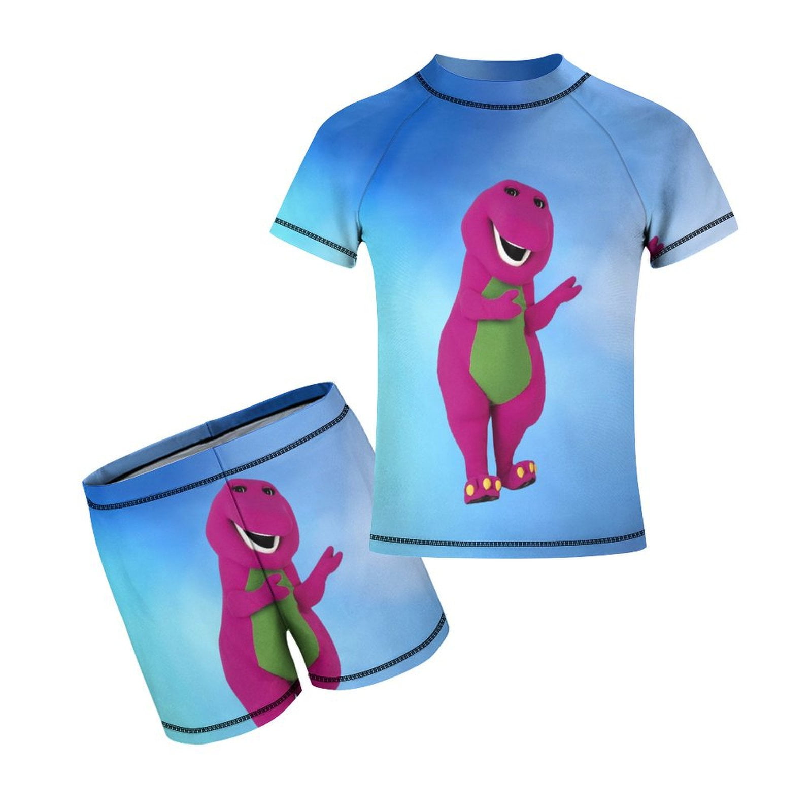 Barney And Friend Rash Guard Set 2 Piece Short Sleeve Swim Shirts with ...