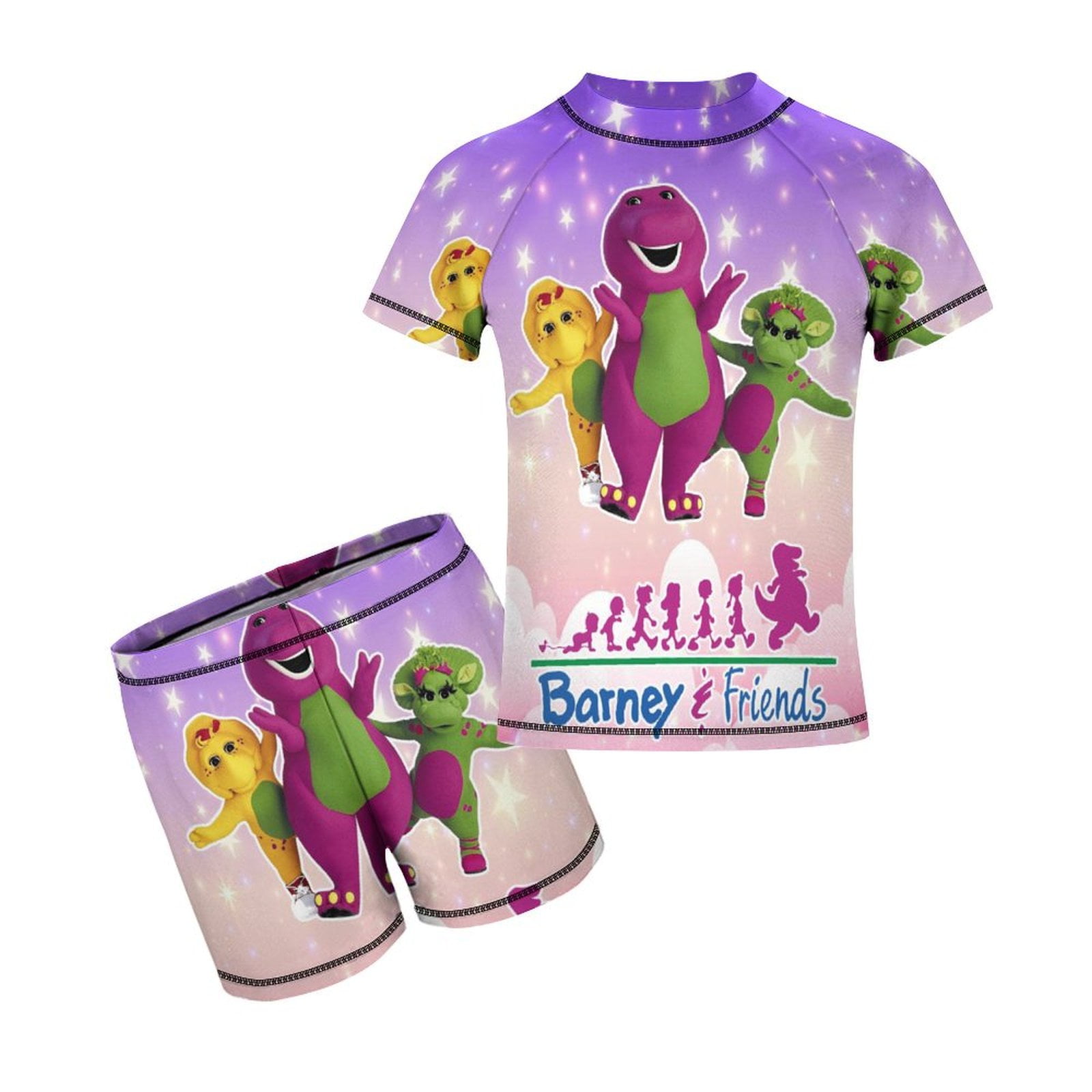 Barney And Friend Rash Guard Set 2 Piece Short Sleeve Swim Shirts with ...
