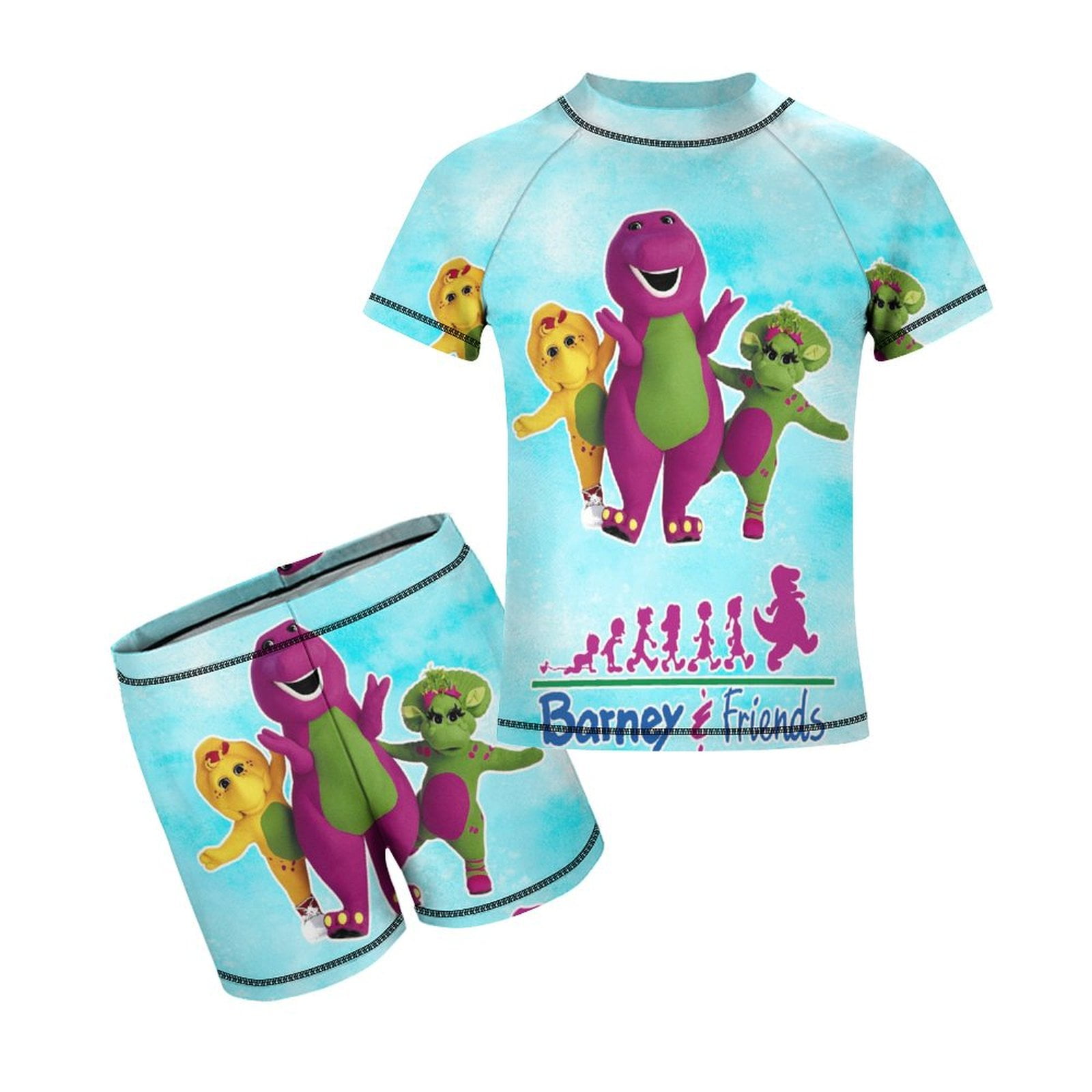 Barney And Friends Rash Guard Set 2 Piece Short Sleeve Swim Shirts with ...