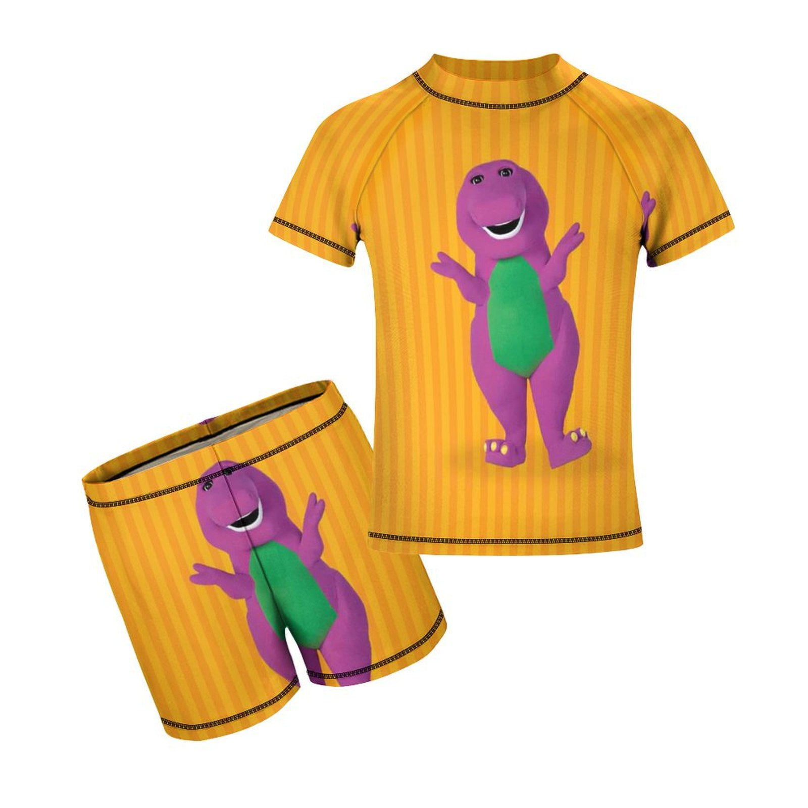 Barney And Friend Rash Guard Set 2 Piece Short Sleeve Swim Shirts with ...
