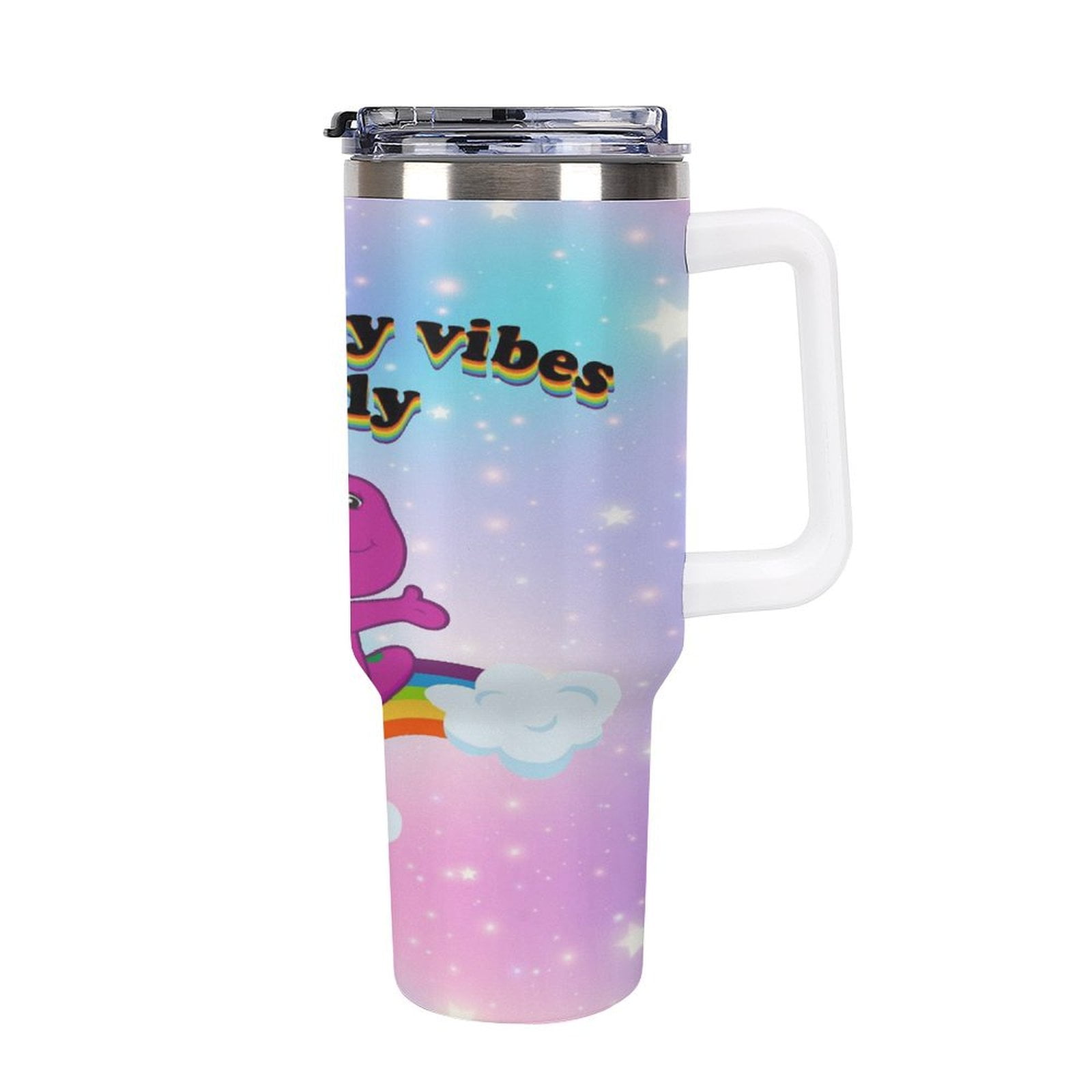 Barney And Friends Stainless Steel Tumbler with Handle and Straw Fits ...