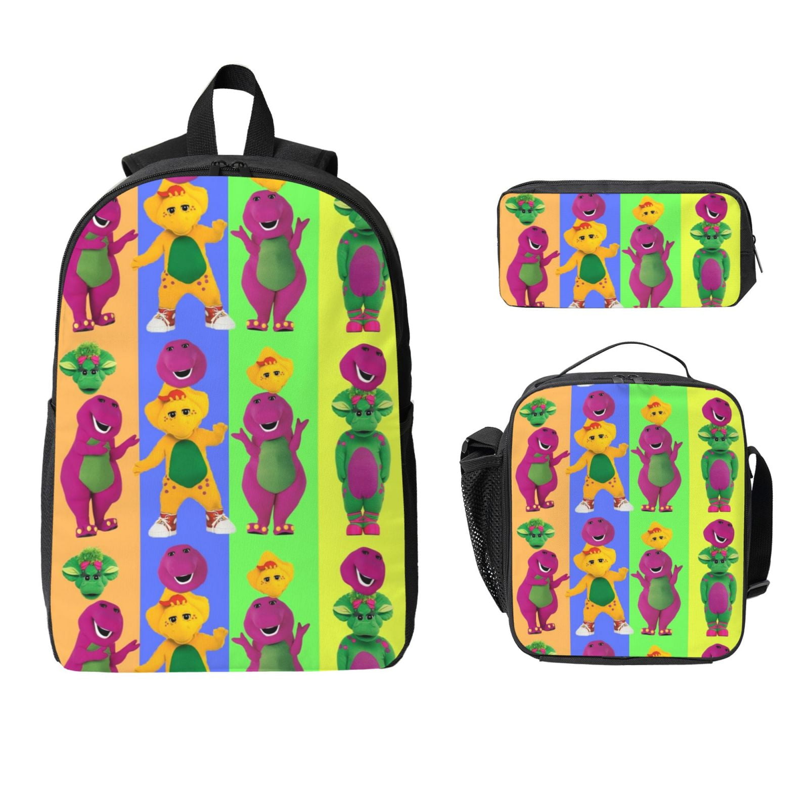 Barney Cartoon Dinosaur Backpack 3-Piece Set Unisex Backpack With 3d ...