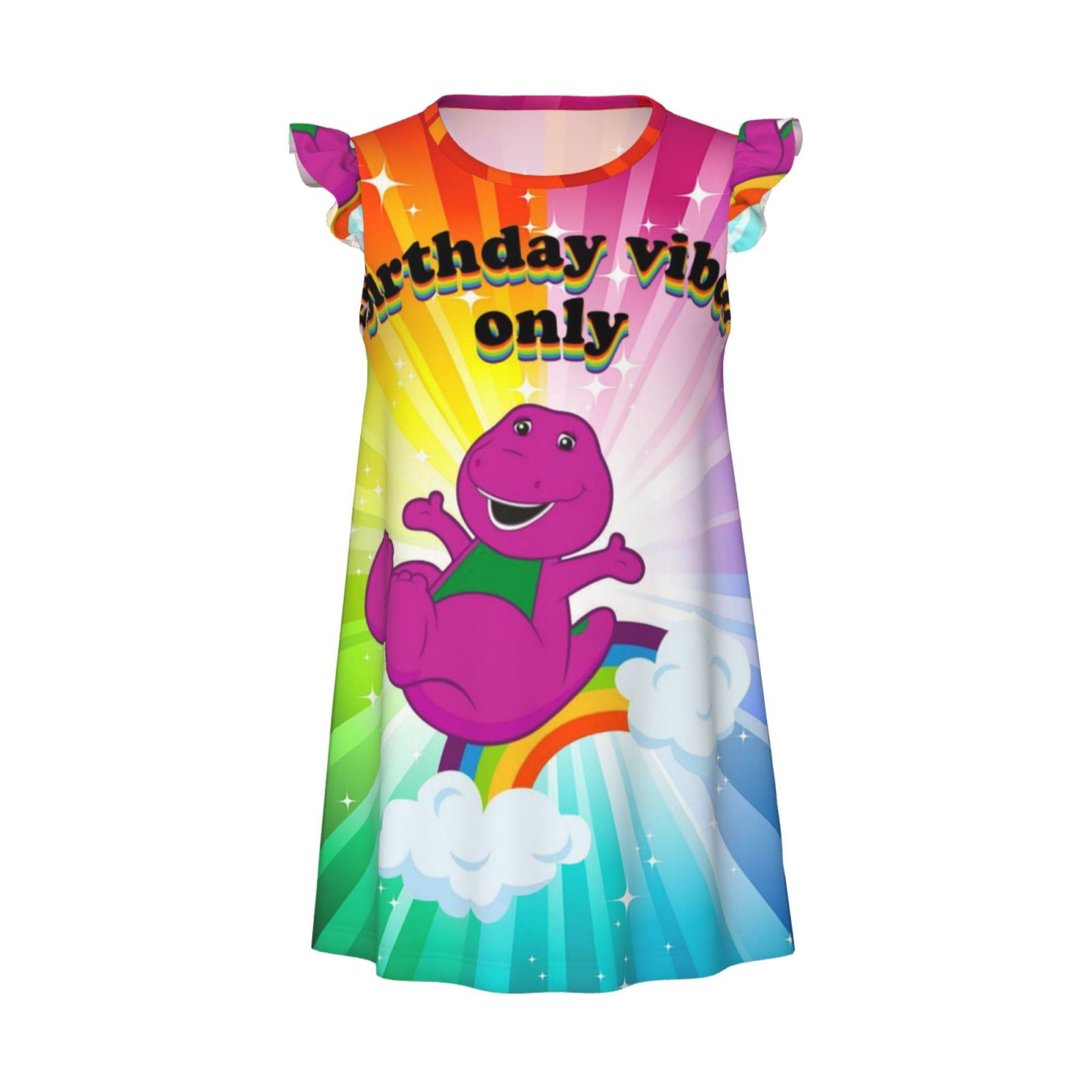 Barney Dinosaur Friends Flutter Sleeve Soft Fabric Casual Dress Cartoon ...