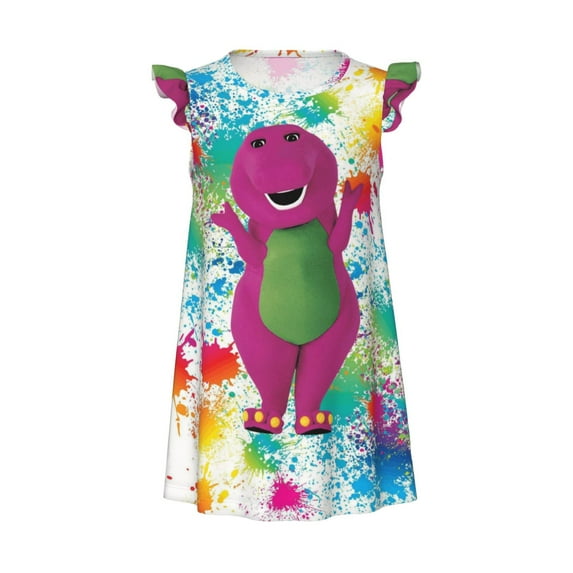 Barney Dinosaur Friends Flutter Sleeve Soft Fabric Casual Dress Cartoon ...