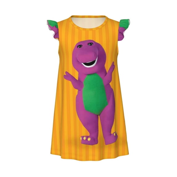 Barney Dinosaur Friends Flutter Sleeve Soft Fabric Casual Dress Cartoon ...