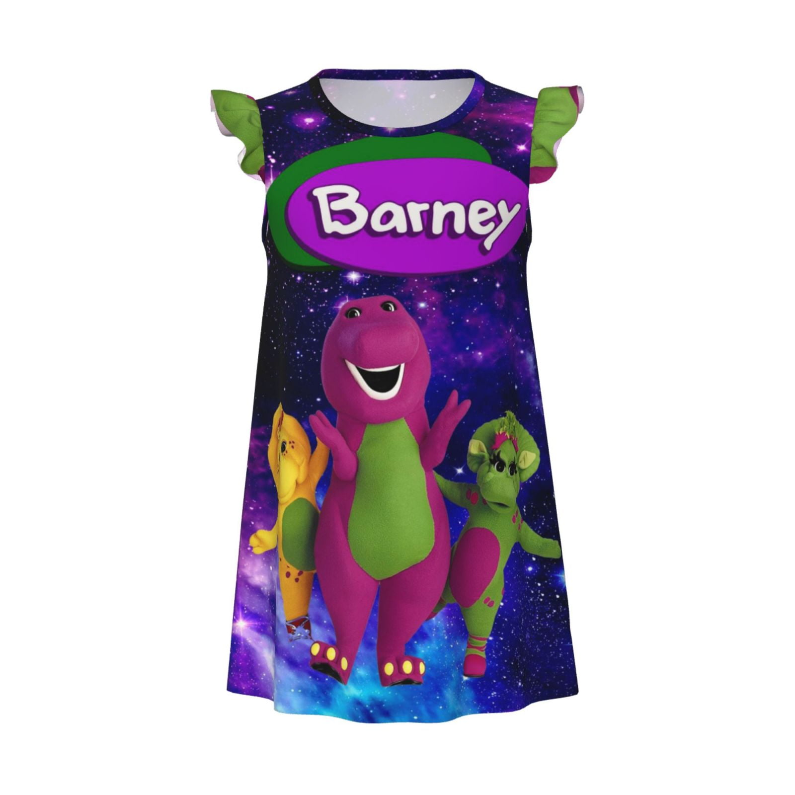 Barney Dinosaur Friends Flutter Sleeve Soft Fabric Casual Dress Cartoon ...