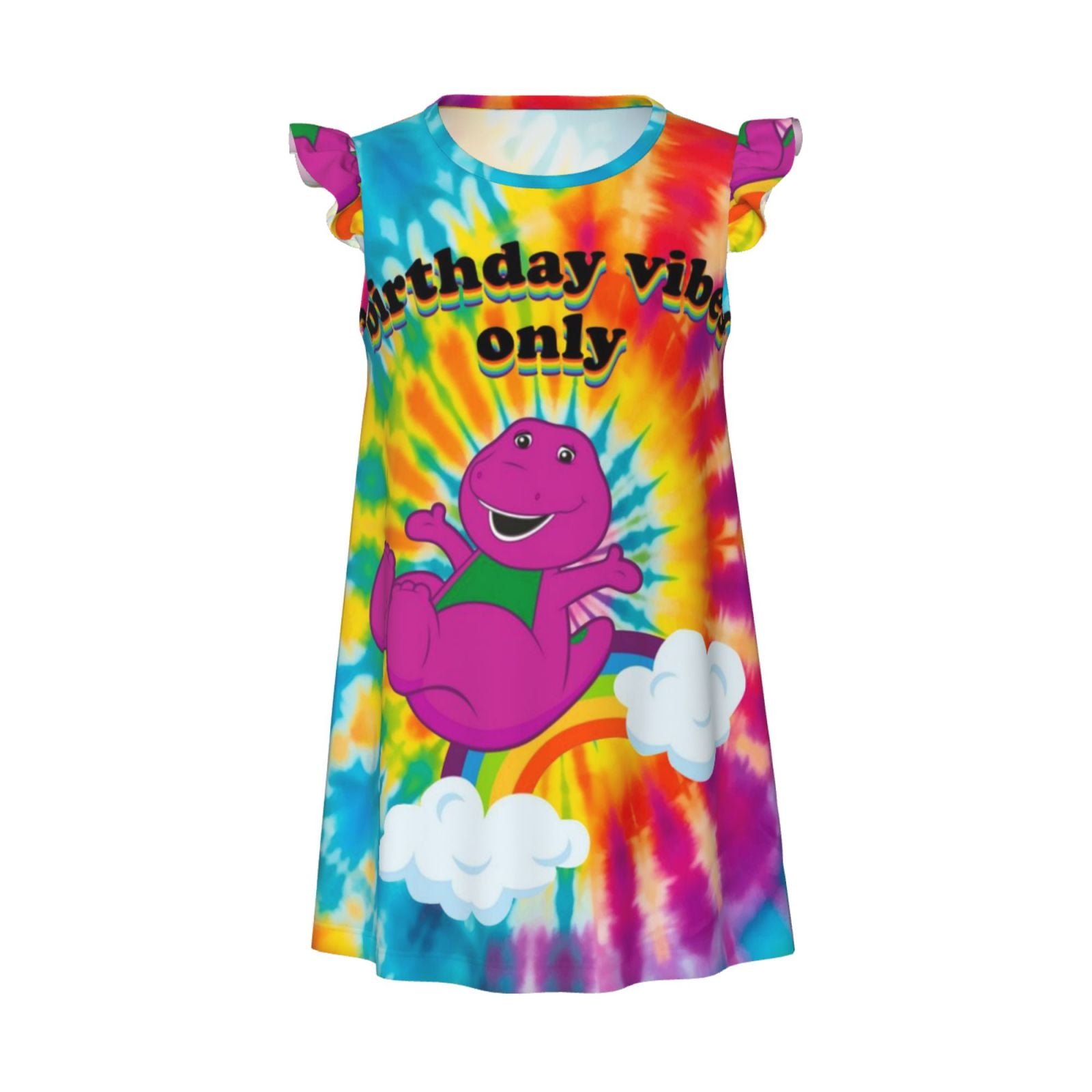 Barney Dinosaur Friends Flutter Sleeve Soft Fabric Casual Dress Cartoon ...