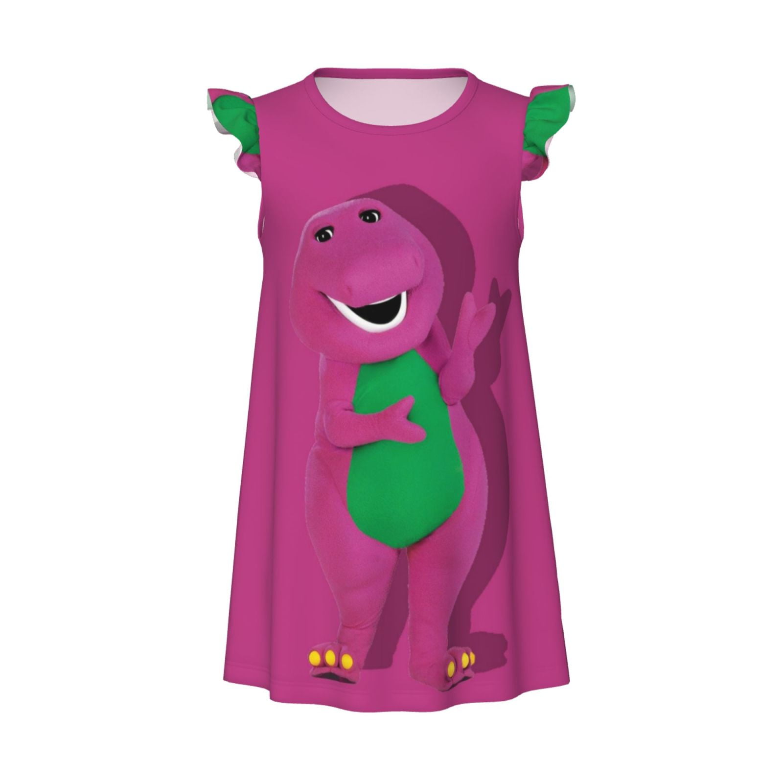 Barney Dinosaur Friends Flutter Sleeve Soft Fabric Casual Dress Cartoon ...
