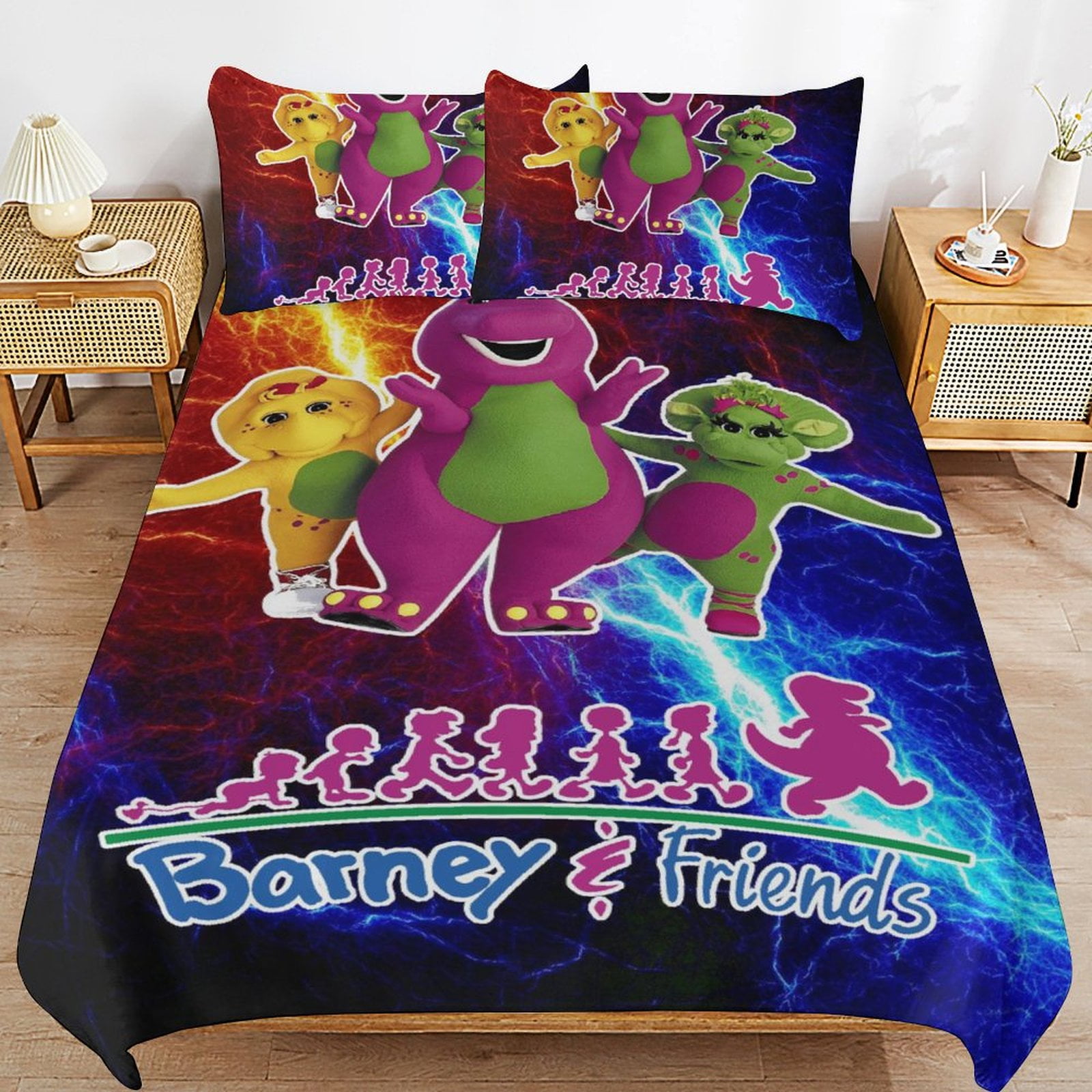 Barney And Friends Duvet Cover Set Cartoon Print Bedding Set 3pcs for ...