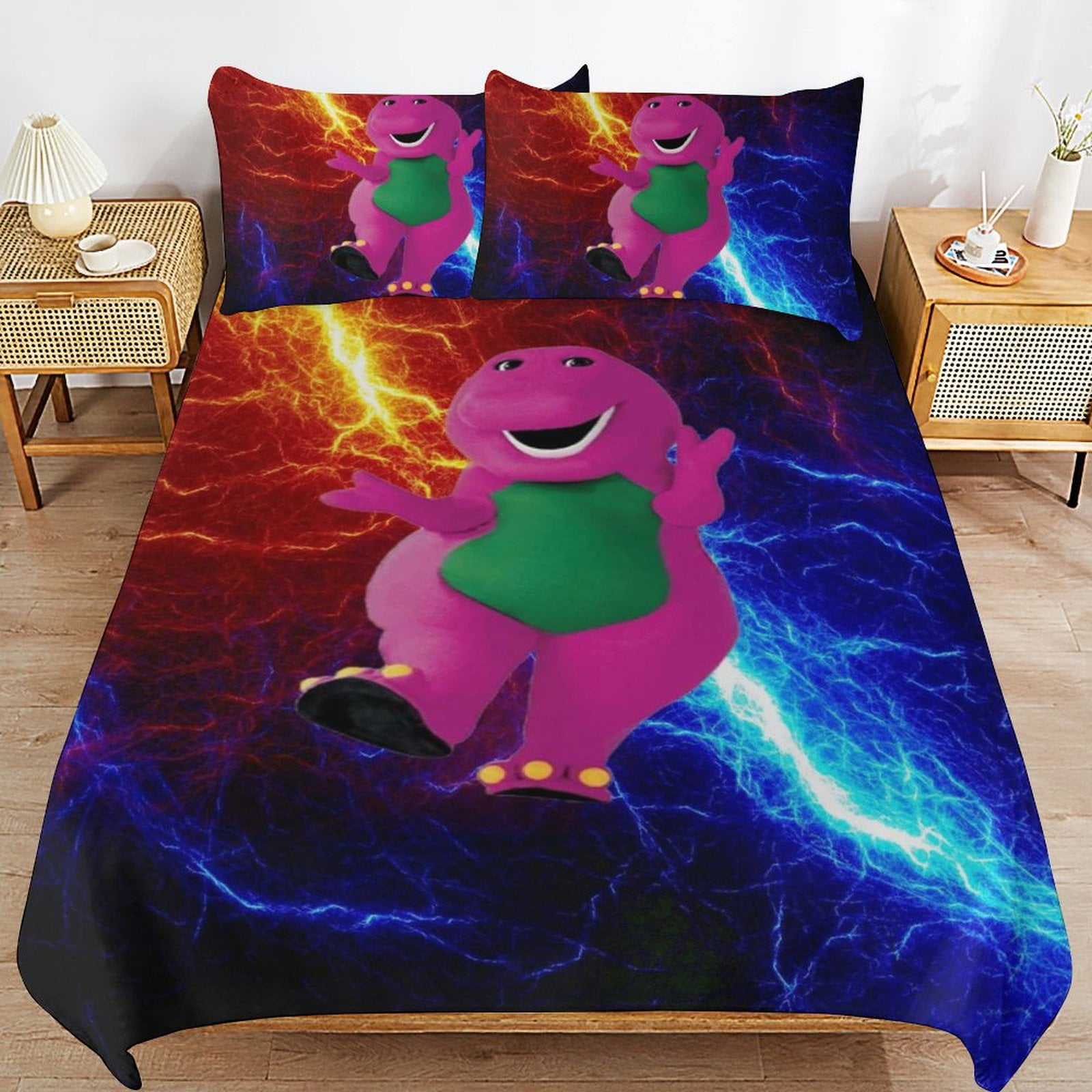 Barney And Friends Duvet Cover Set Cartoon Print Bedding Set 3pcs for ...