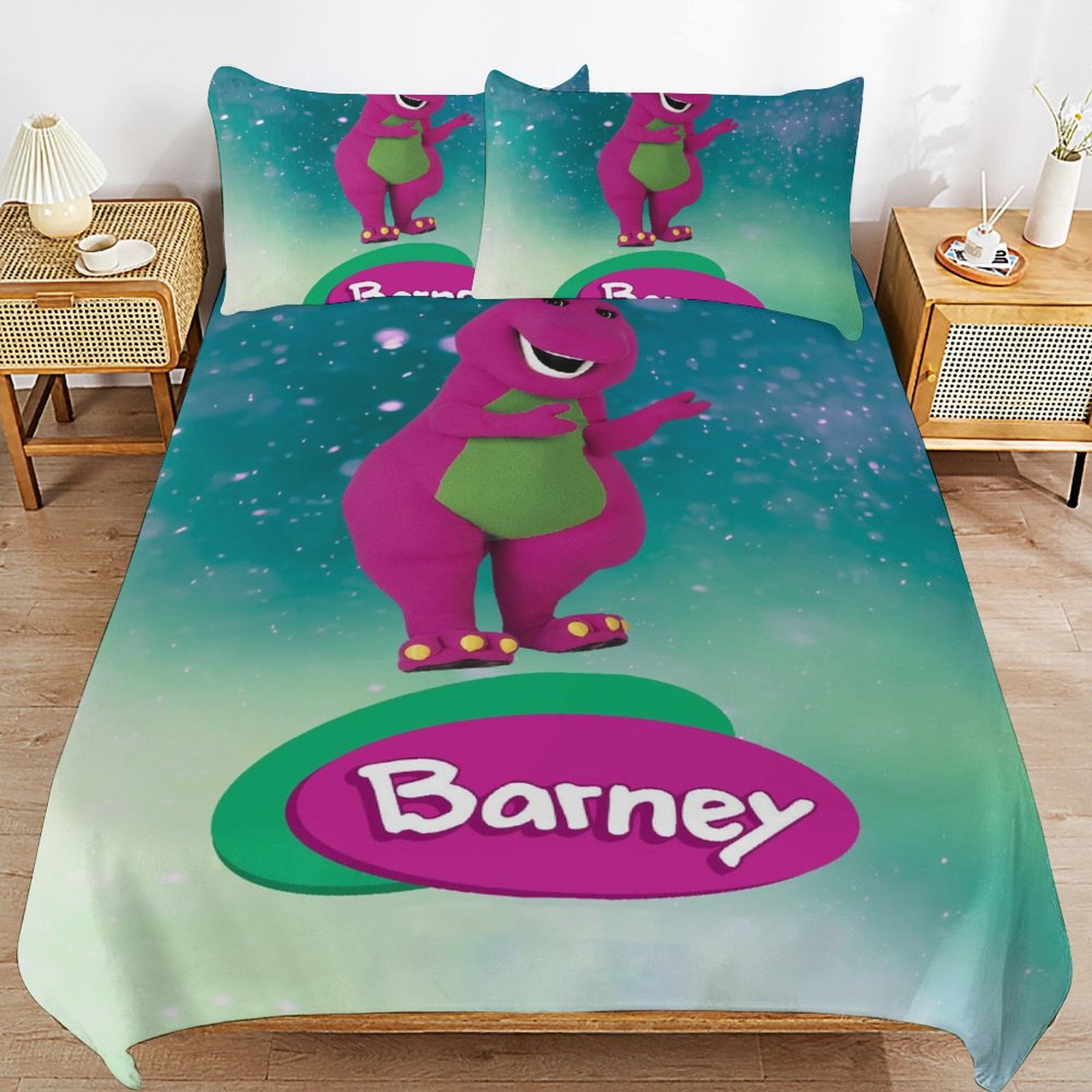 Barney And Friends Duvet Cover Set Cartoon Print Bedding Set 3pcs for ...