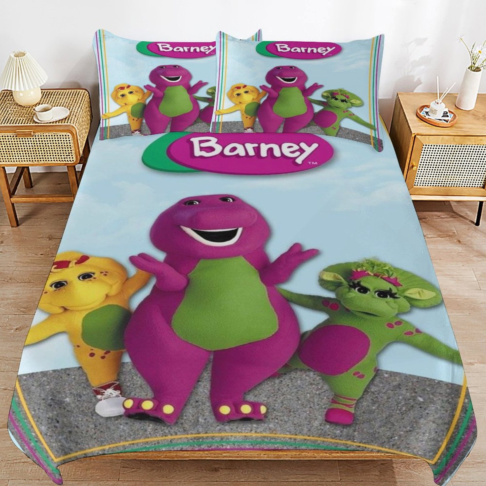 Barney And Friends Duvet Cover Set Cartoon Print Bedding Set 3pcs for ...