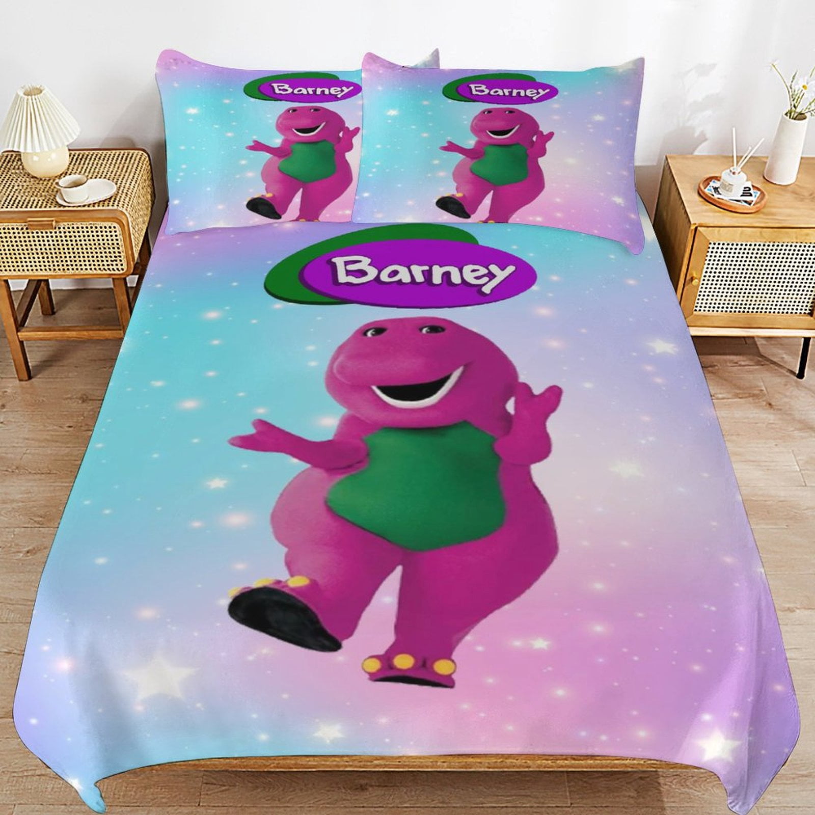 Barney And Friends Duvet Cover Set Cartoon Print Bedding Set 3pcs for ...